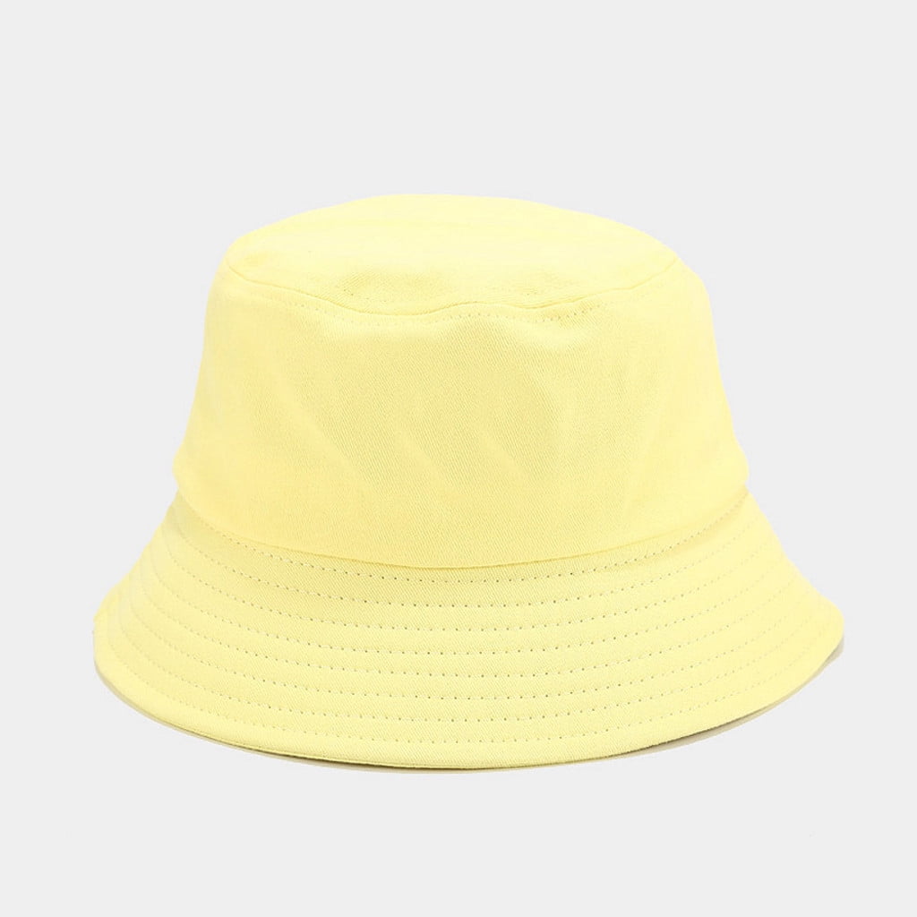 Yellow Bucket Hats Soild Summer Travel Beach Sun Hat Cap Unisex ...