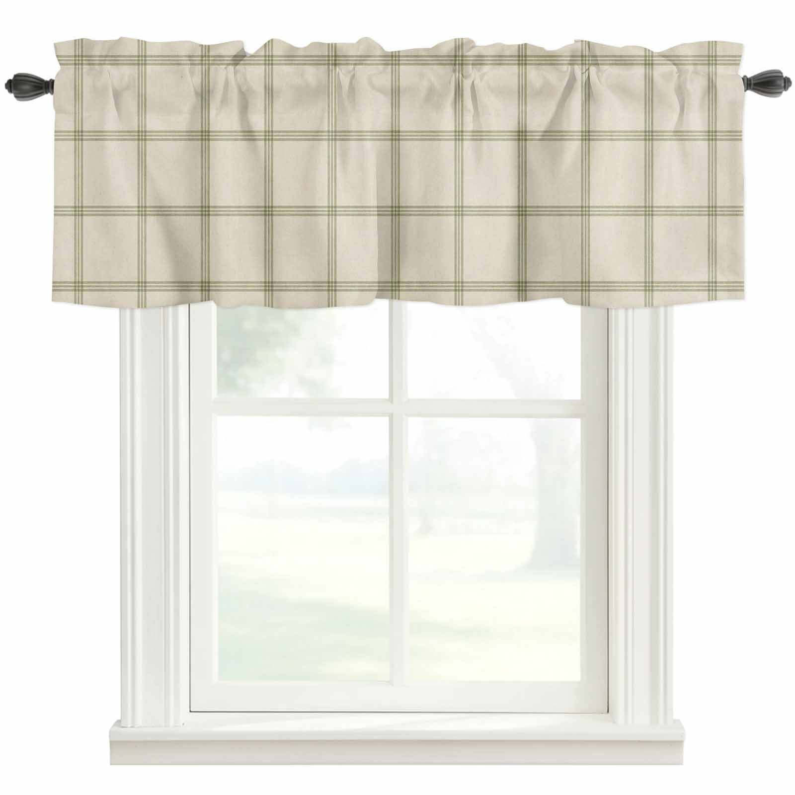 Yellow Buffalo Plaid Valances for Windows Farmhouse Vintage Linen Black ...