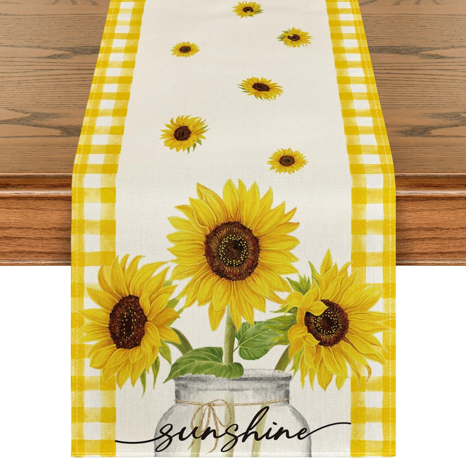Yellow Buffalo Plaid Vase Sunflower Spring Table Runner Seasonal Summer ...