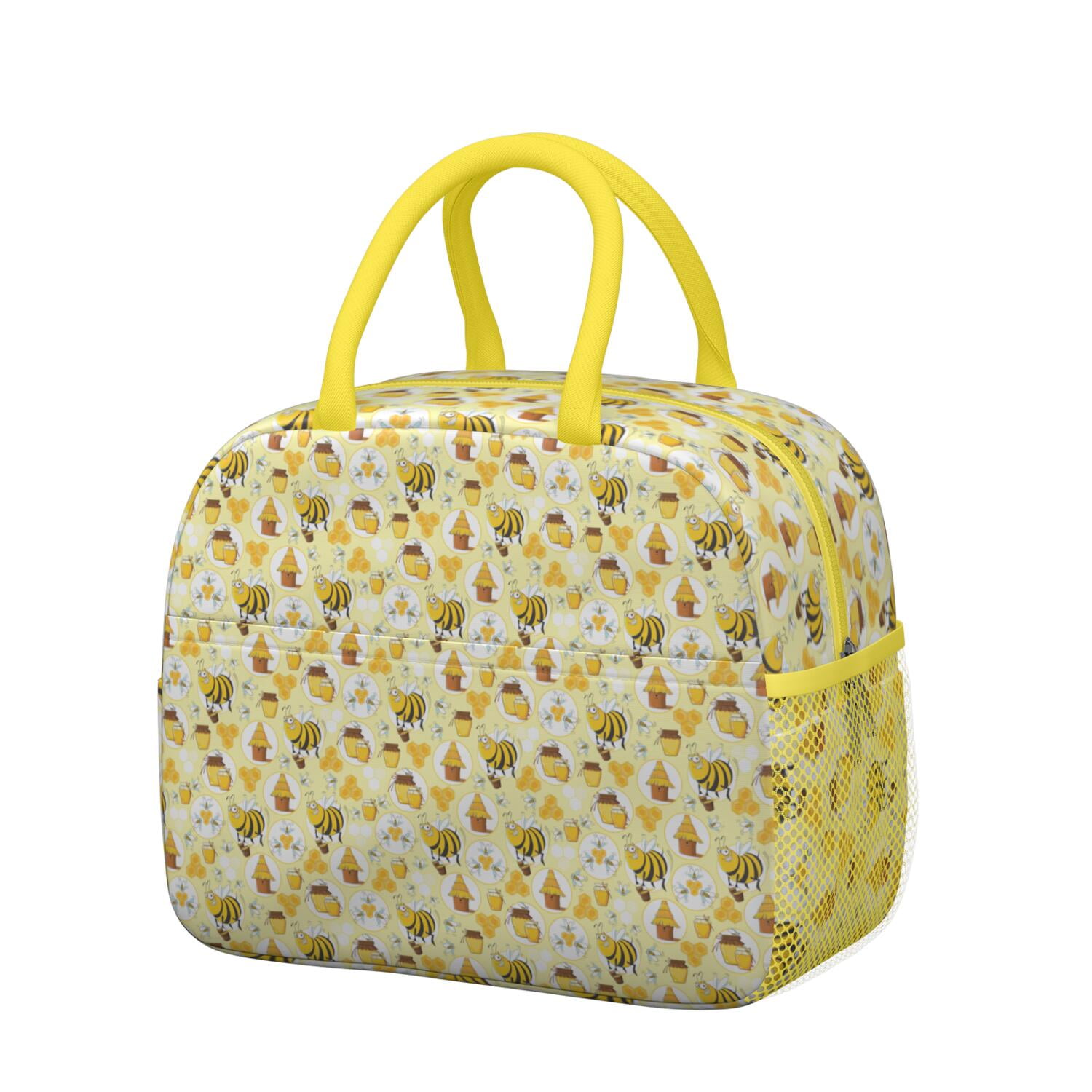 Yellow Bumble Bee Lunch Bag - Cartoon Bee Print Insulated Reusable ...
