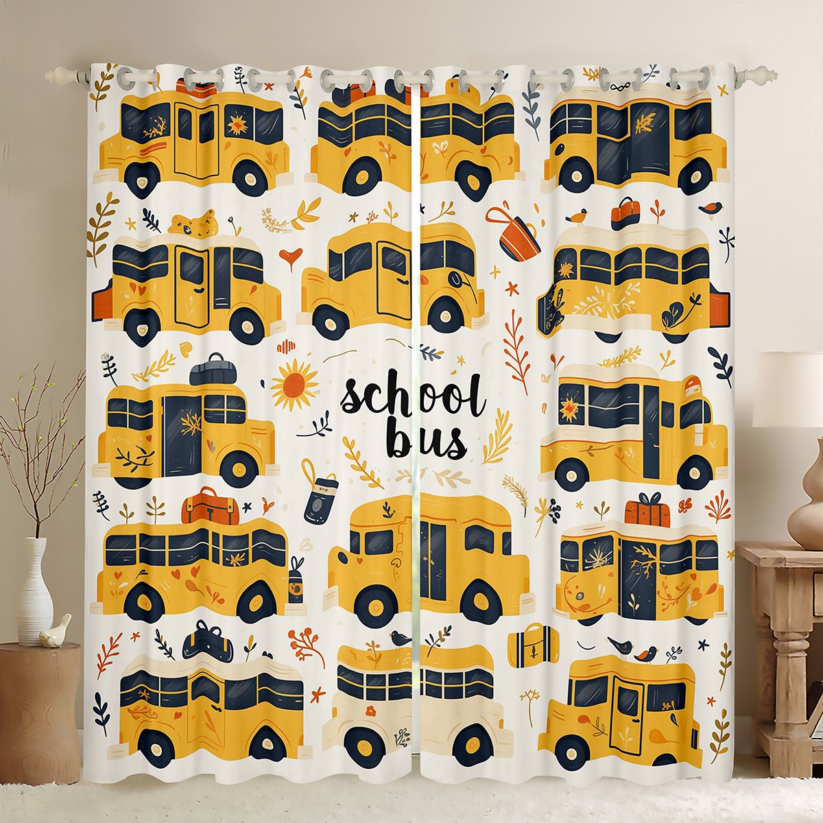 Yellow Bus Curtains School Car 42"Wx90"L 2 Panels 30%-50% Blackout ...