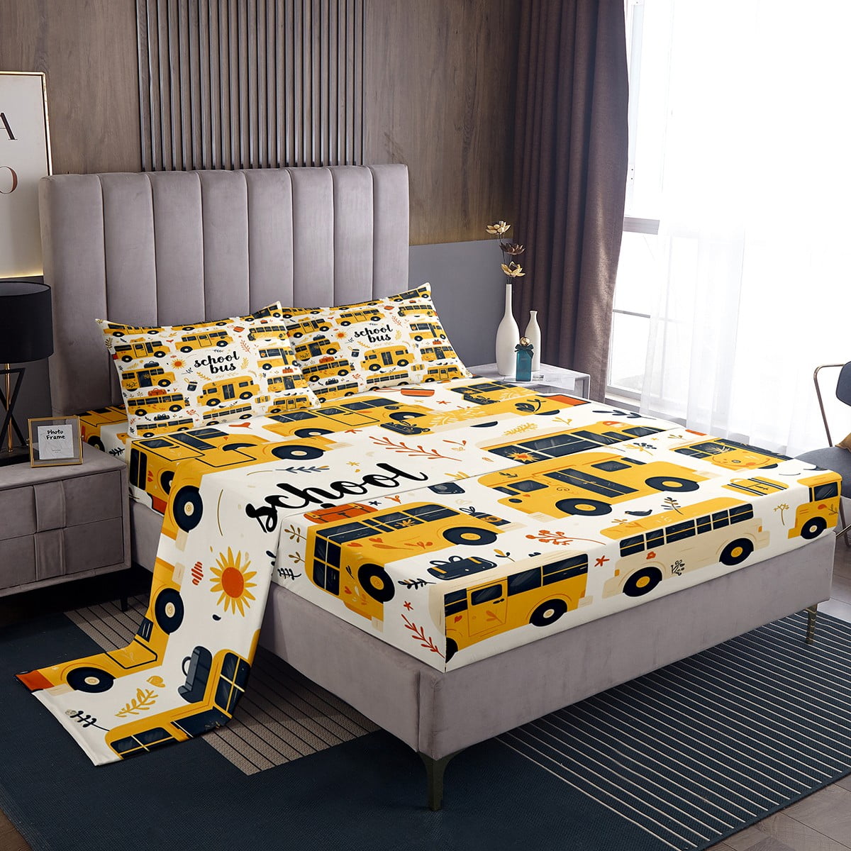Yellow Bus Sheet Set School Car King Bed Sheets Set Truck ...