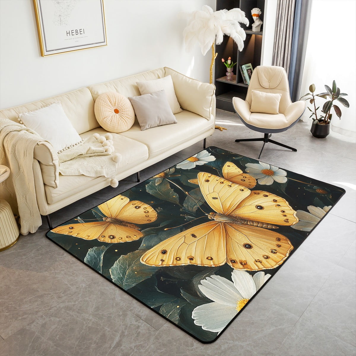 Yellow Butterfly 3'x5' Area Rug,Dreamy Animal Spring Garden Butterfly ...