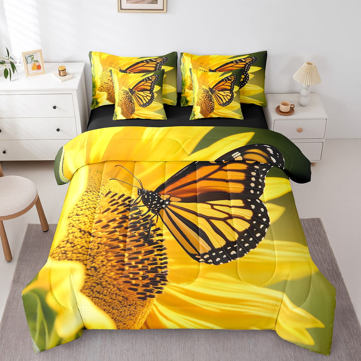 Yellow Butterfly Bed in a Bag King Size Comforter Set 7 Pieces ...