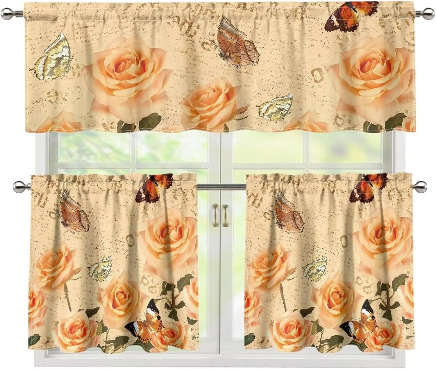 Yellow Butterfly Curtains for Kitchen Windows 3 Piece Small Kitchen ...