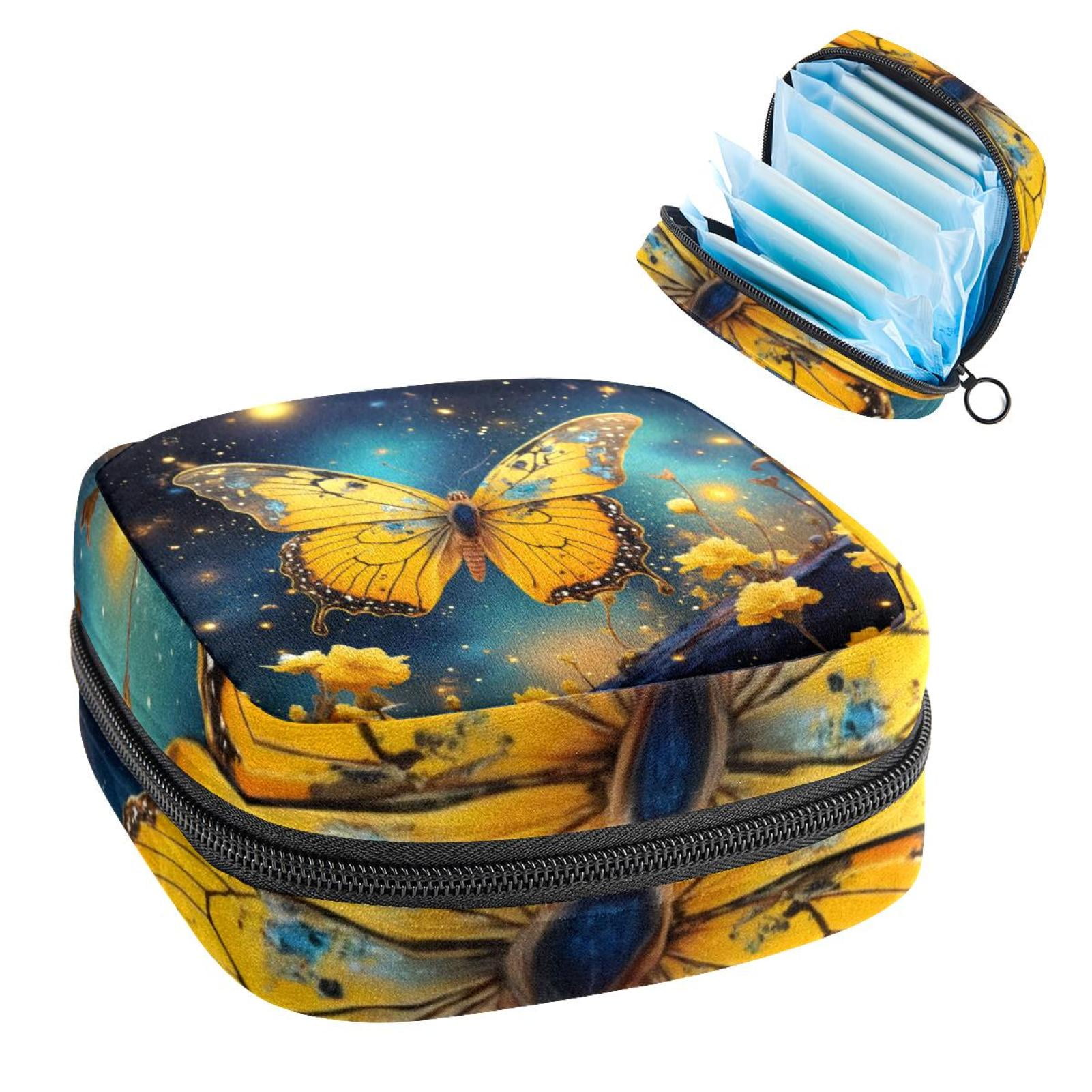 Yellow Butterfly Floral Sanitary Napkin Storage Bag Feminine Menstrual ...