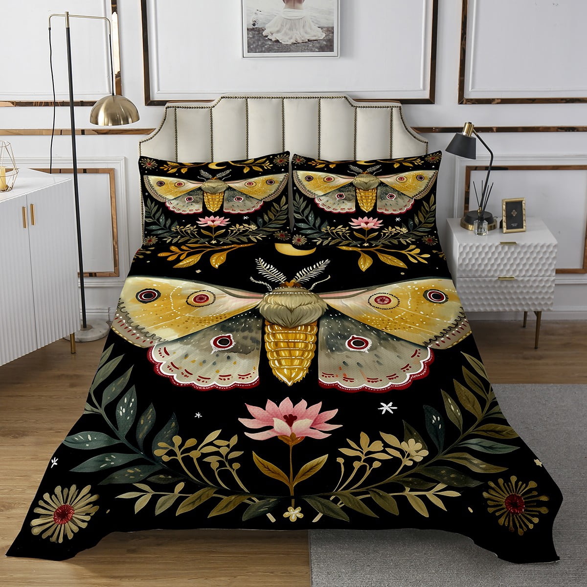 Yellow Butterfly Queen Bedspread Set, Retro Floral Butterflies Cozy ...