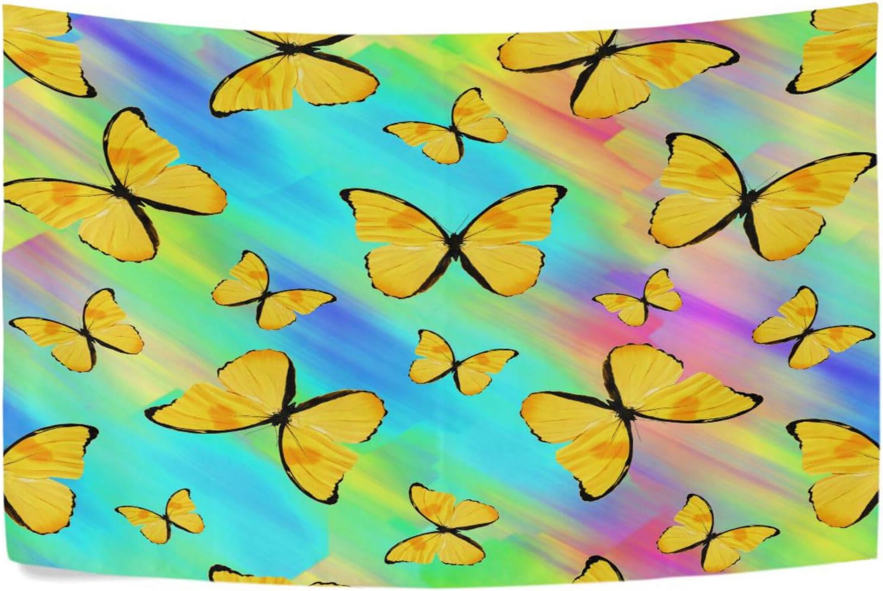 Yellow Butterfly Tapestry Aesthetic Tapestry Wall Hanging 90" x 60 ...
