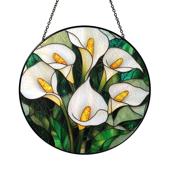 Yellow Calla Lily Stained Glass Suncatcher, Round Floral Window Hanging ...