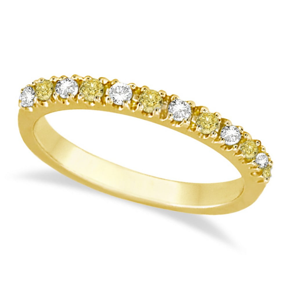 Yellow Canary and White Diamond Stackable Ring Band 14k Gold (0.25ct ...