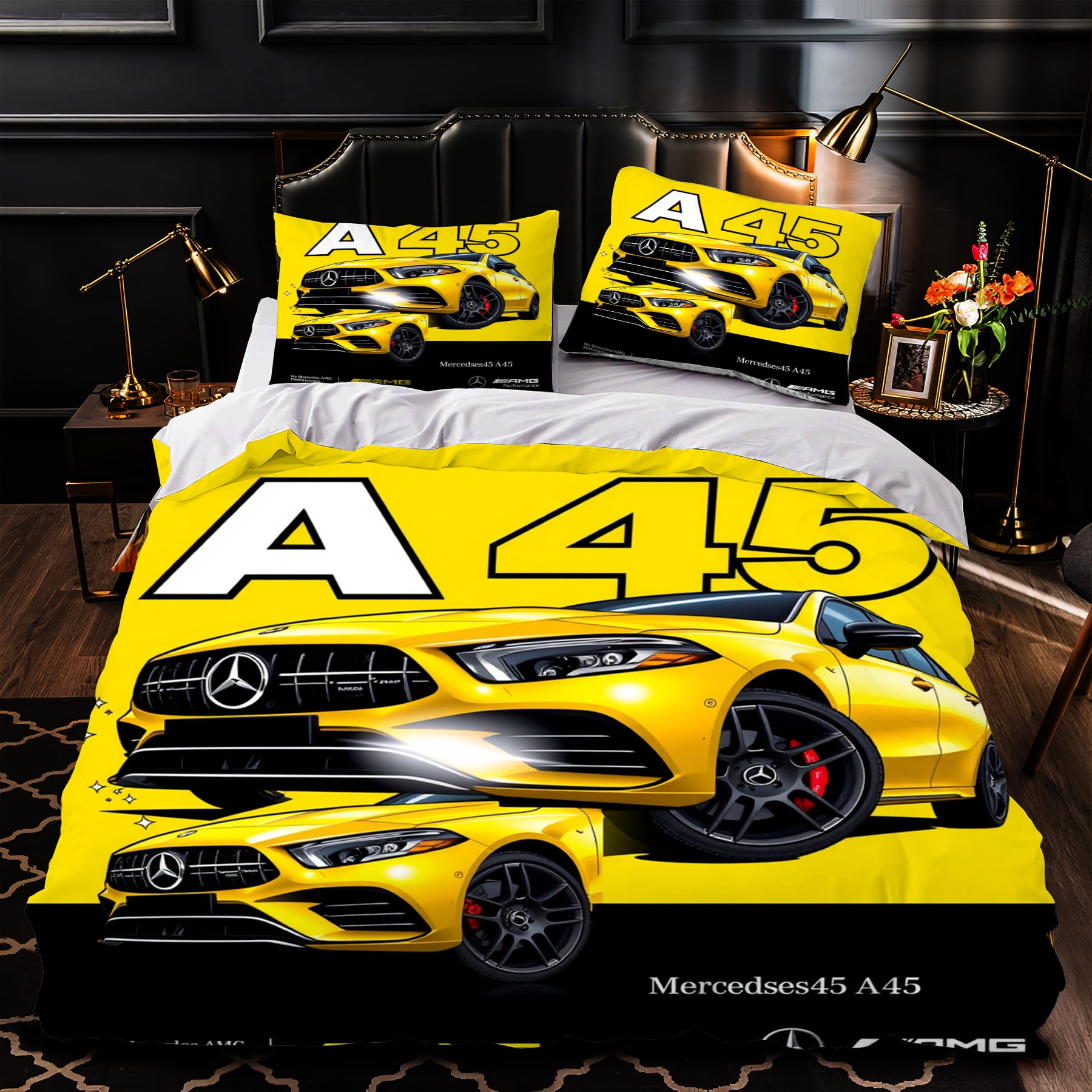 Yellow Car 3-Piece Duvet Cover Set - Bedding with Matching Pillows ...