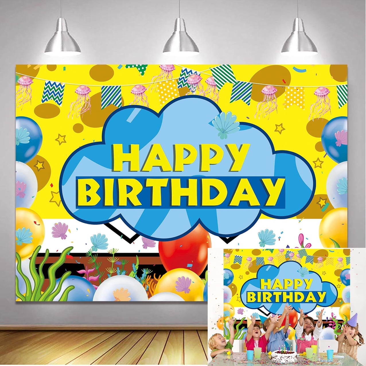 Yellow Cartoon Backdrop Under The Sea Theme Party Backdrop Cartoon Sea ...