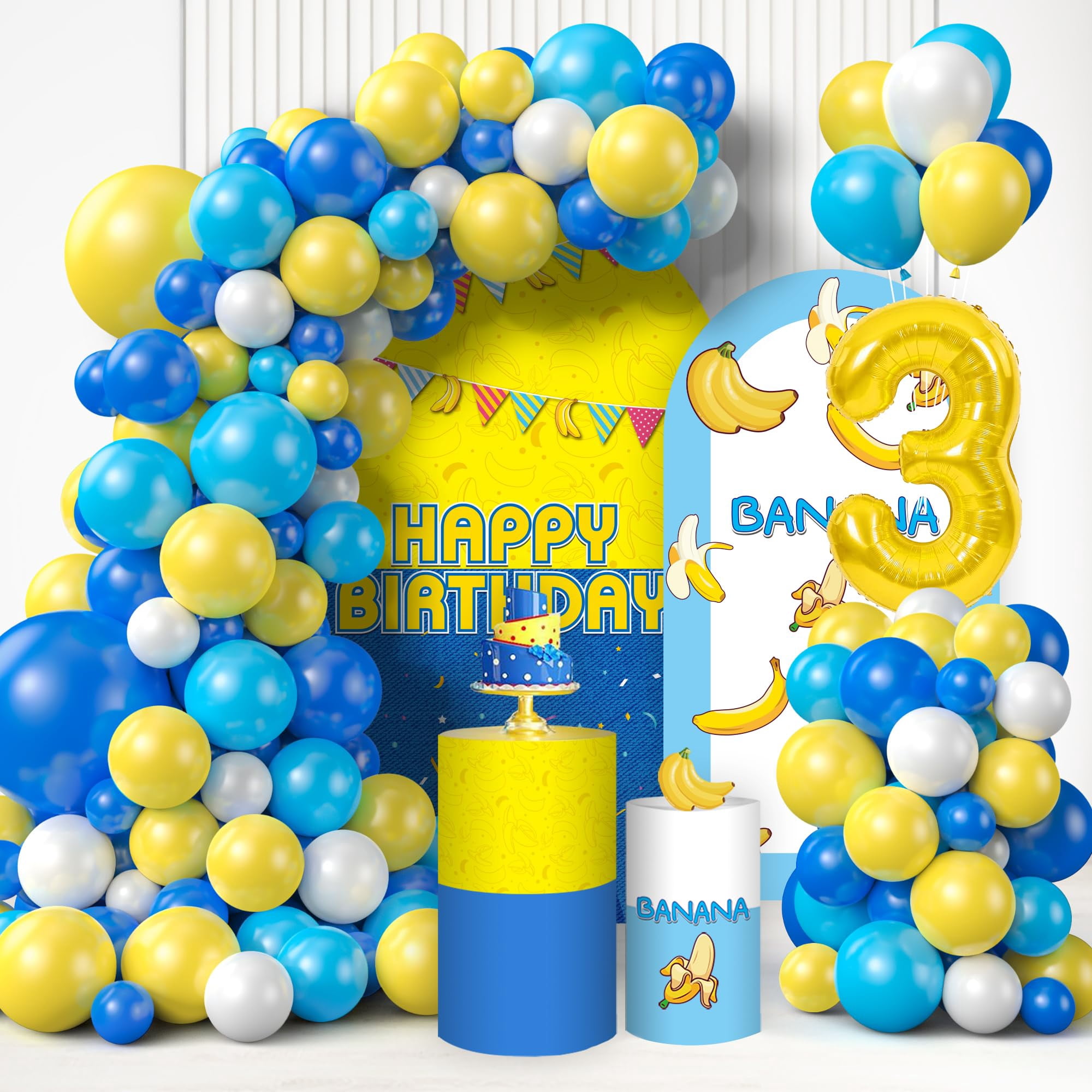 Yellow Cartoon Balloons Arch IFF17 Kit, Cartoon Banana Theme 3rd ...
