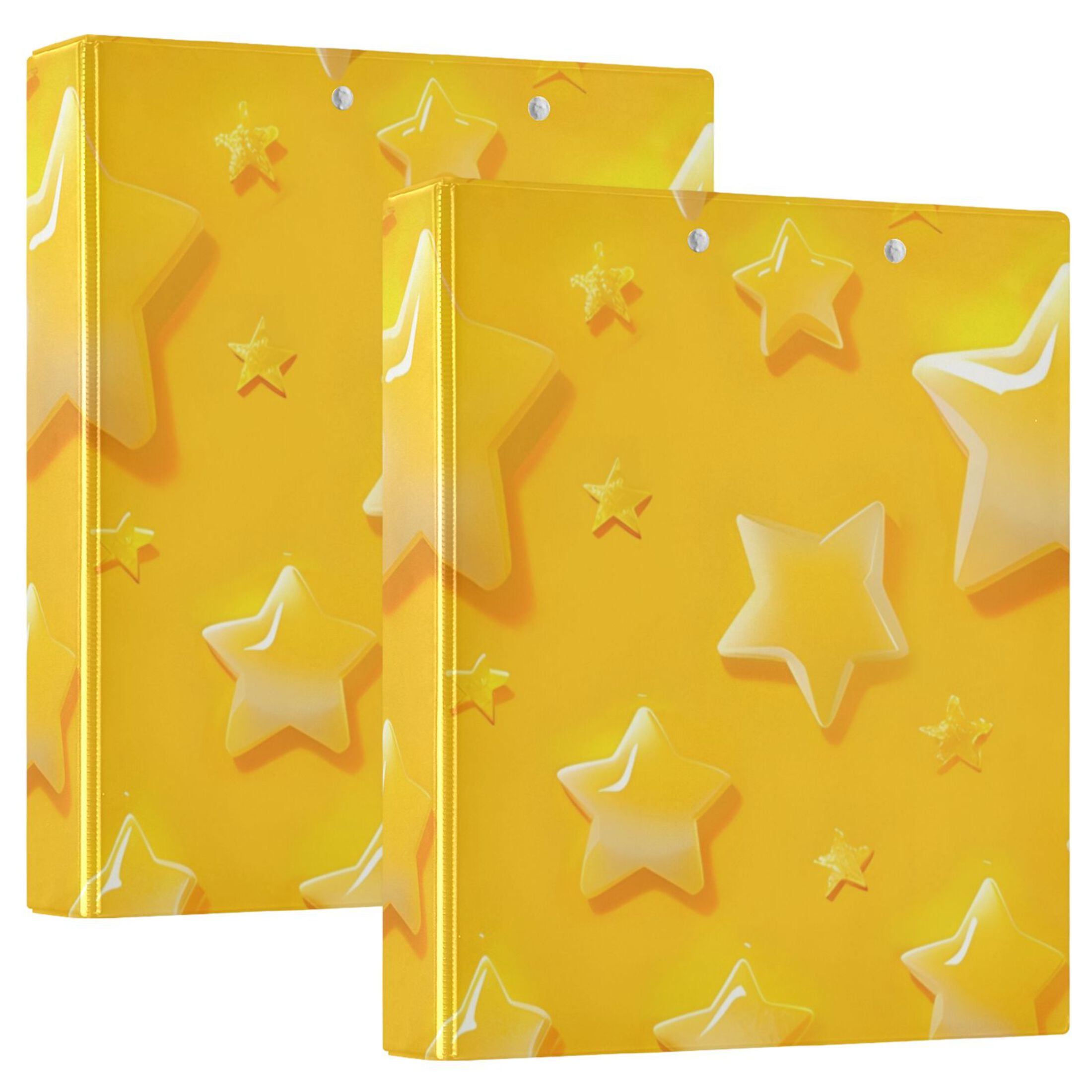 Yellow Cartoon Stars Round Ring Binder 3 Rings 1.5" Capacity File ...