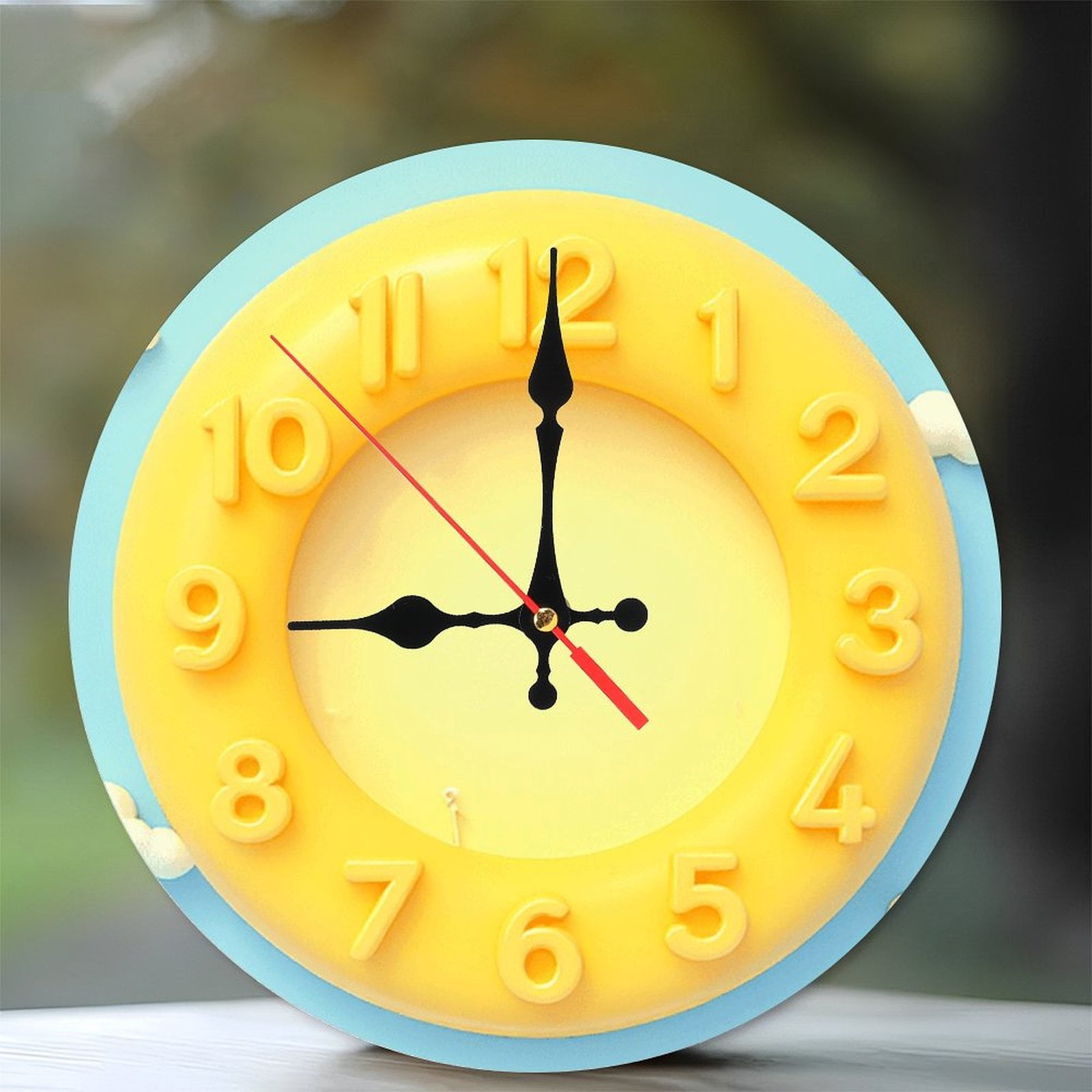 Yellow Cartoon Wall Clock Home Decor 10-Inch Silent Wooden Wall Clock ...