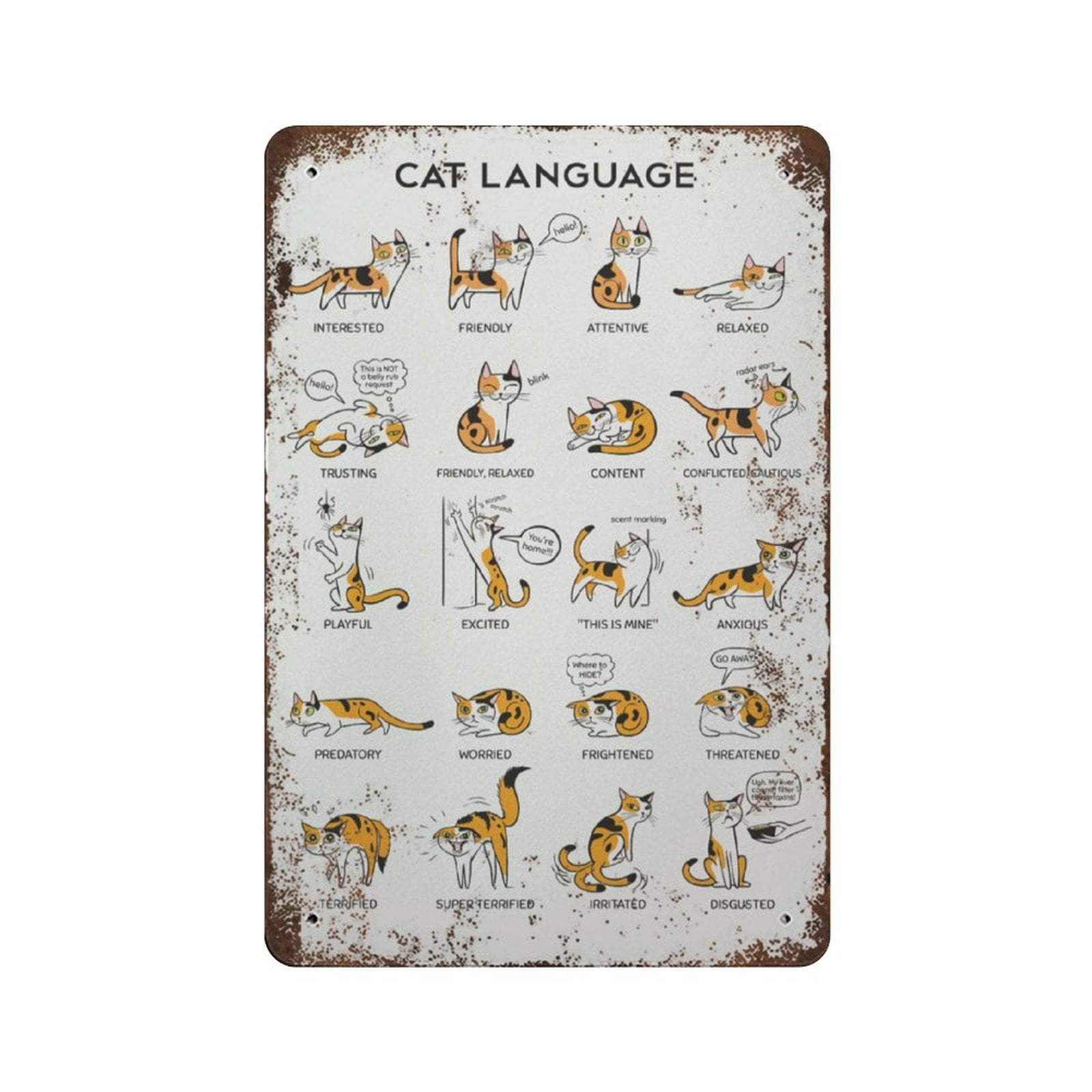 Yellow Cat Language Chart Print, Cat Art Print, Cat Printable, Cat ...