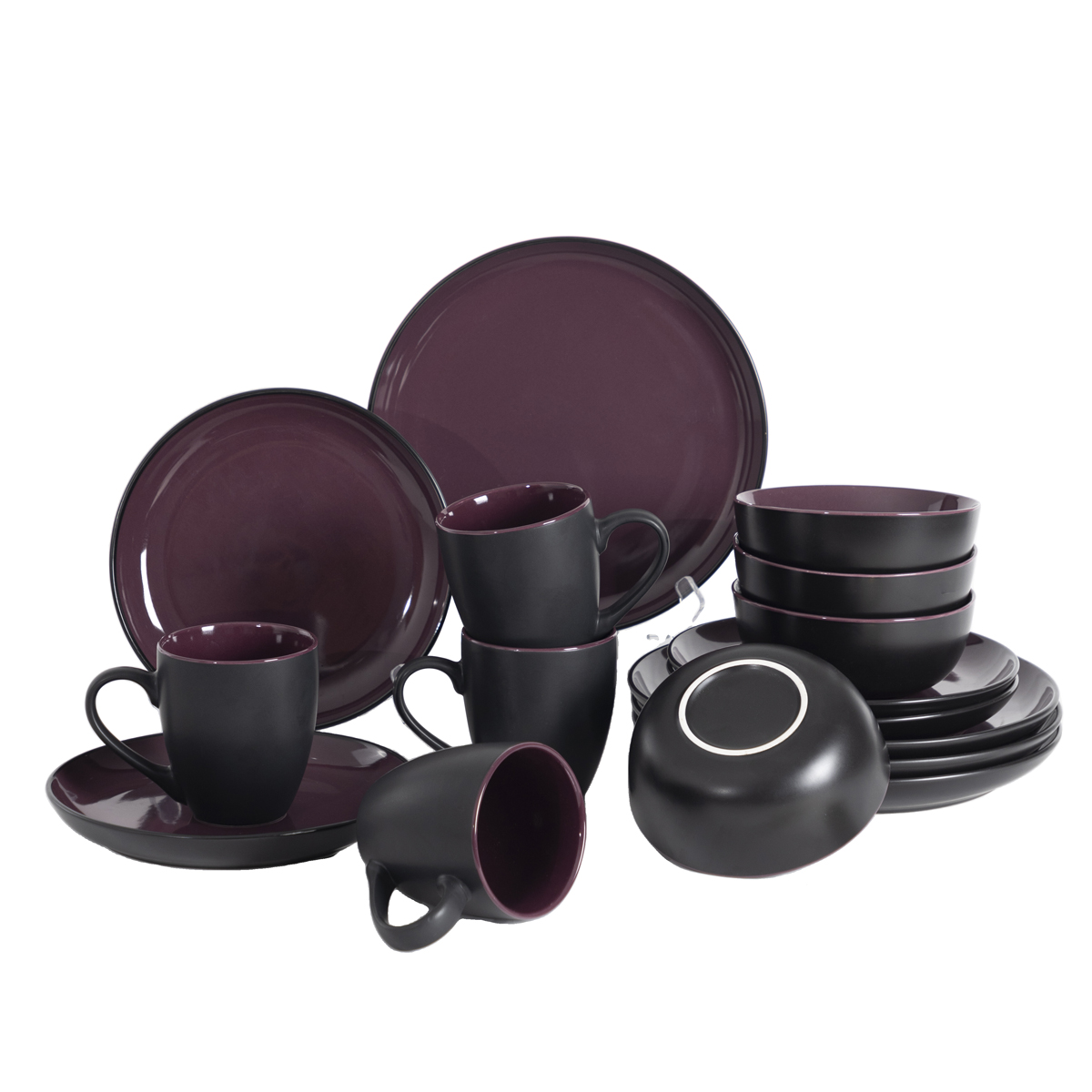 Yellow Ceramic Dinner Plates & Yellow and Black Dinnerware Set for 4 ...