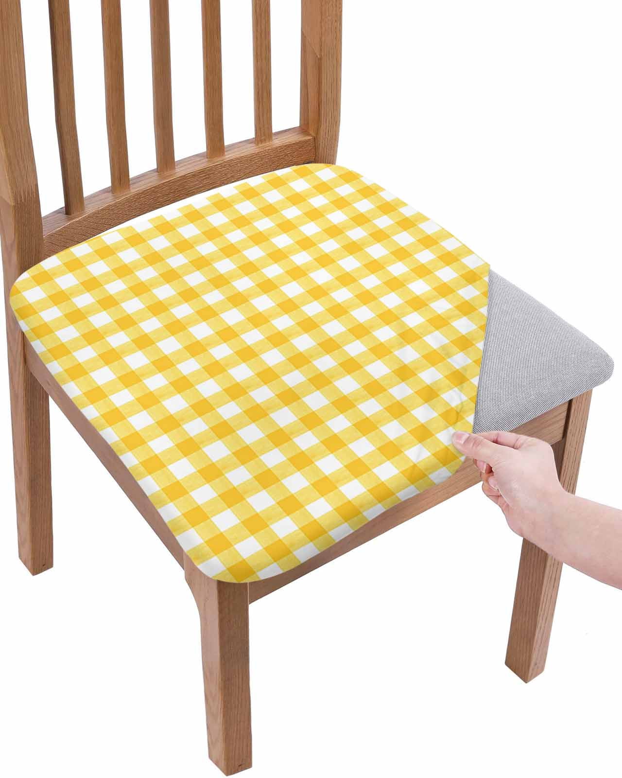 Yellow Chair Seat Covers for Dining Room Stretch Chair Seat Covers Set ...
