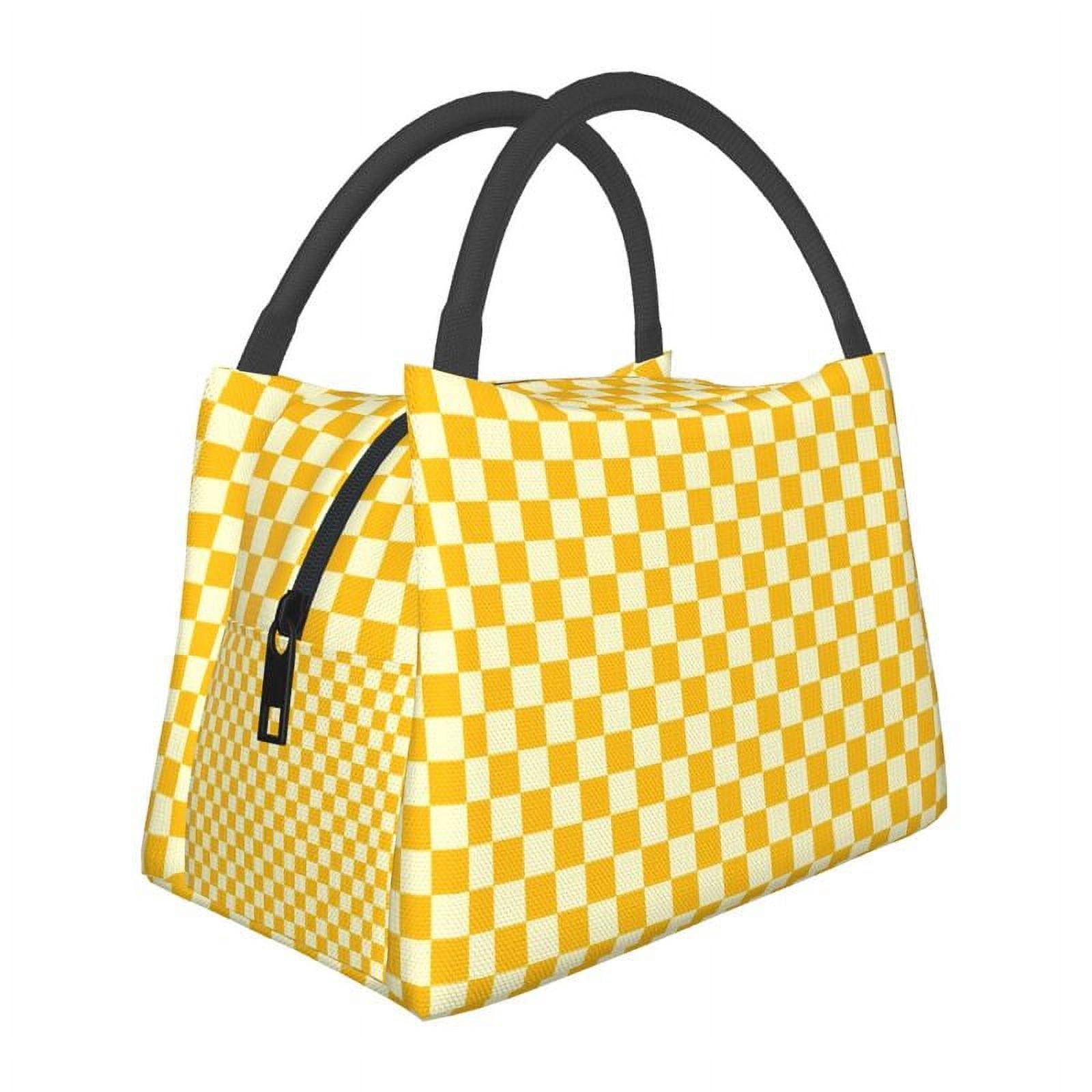 Yellow Checkerboard Lunch Box Women Geometric Checkered Thermal Cooler ...