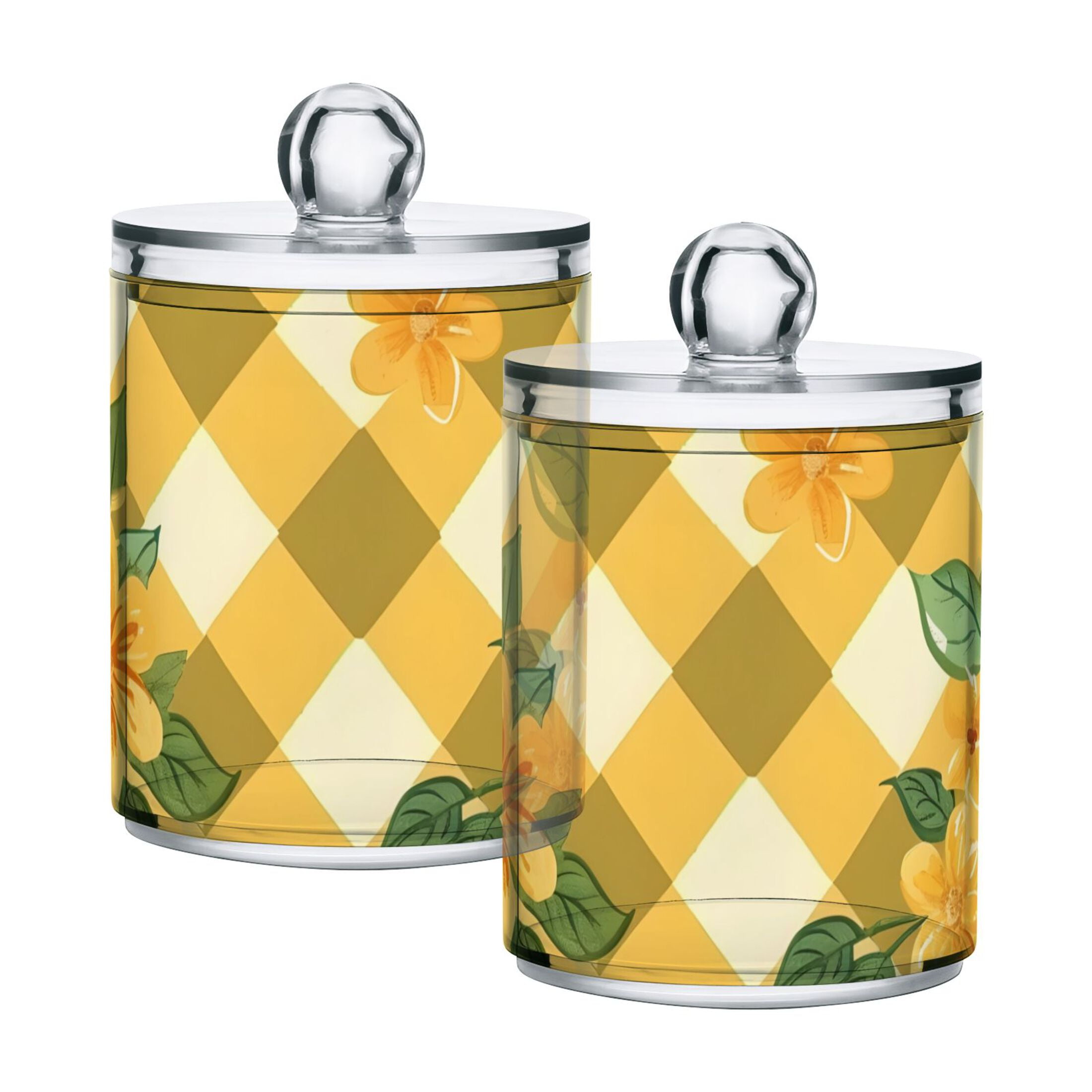 Yellow Checkerboard and Flower Translucent Plastic Cans Storage ...