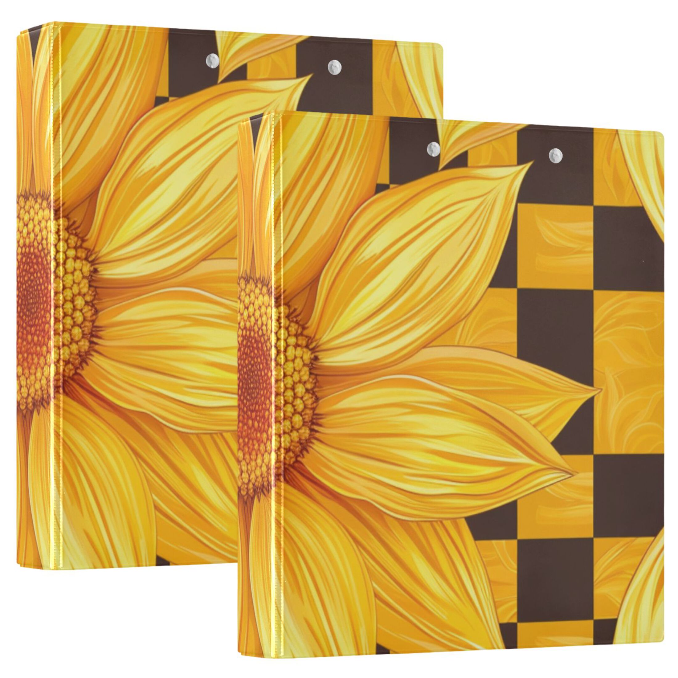 Yellow Checkered 3 Ring Binders 1.5 inch Hardcover File Folders with ...
