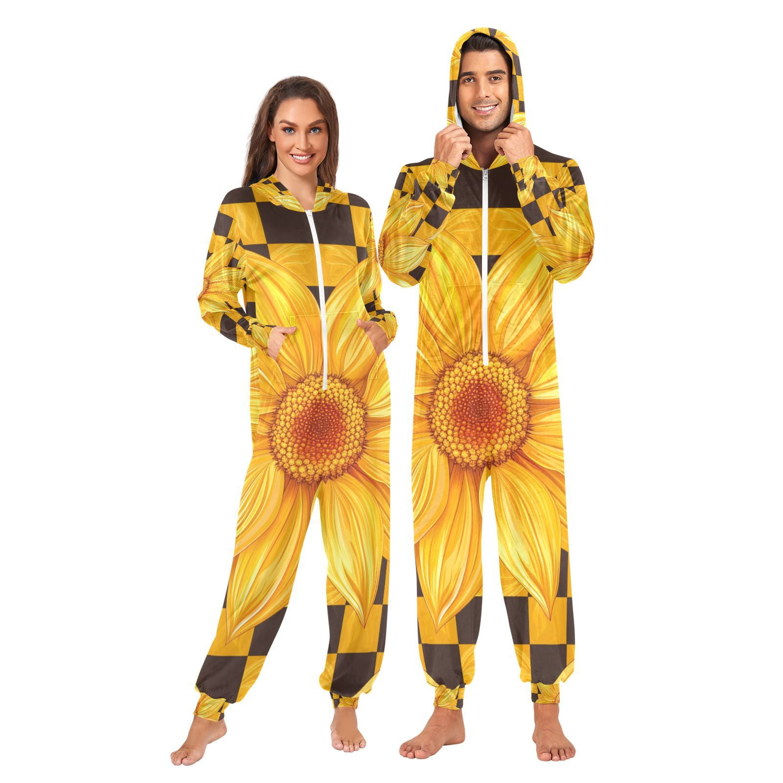 Yellow Checkered Adult Onesie Pajamas Slim Fit Christmas One Piece Suit ...