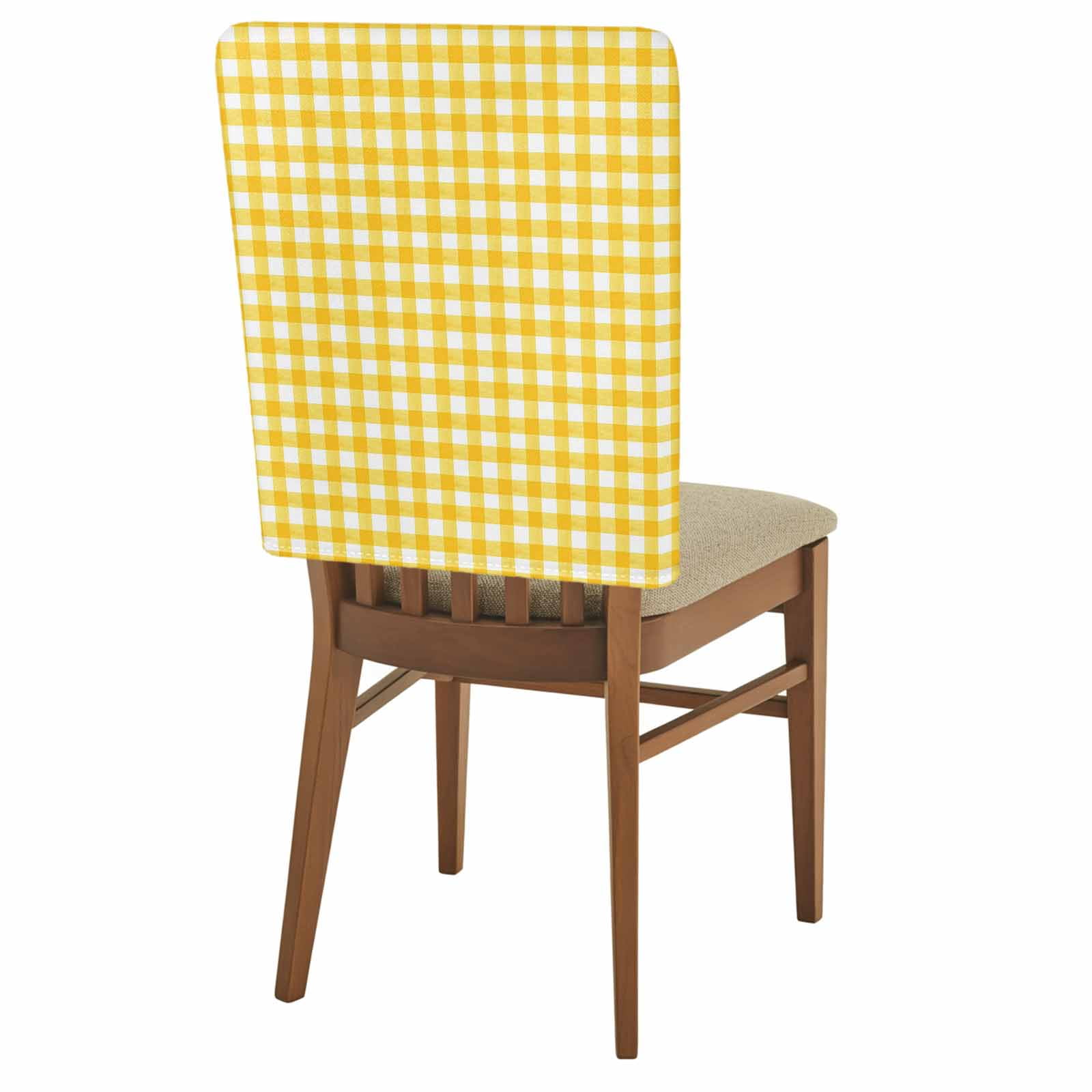 Yellow Checkered Chair Back Covers Set of 8, Farmhouse Classic Stretch ...