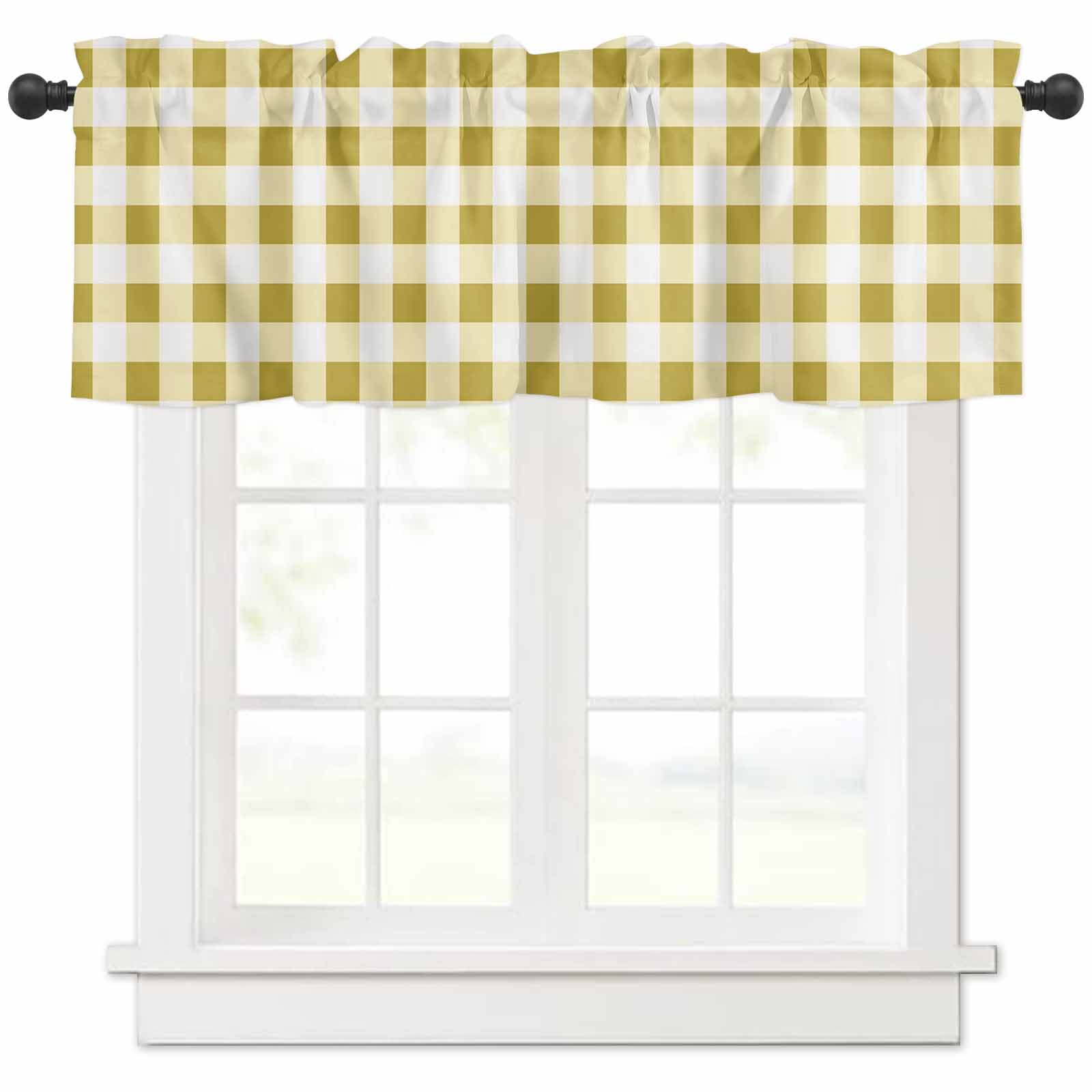 Yellow Checkered Valances for Windows Farmhouse Kitchen Curtains ...