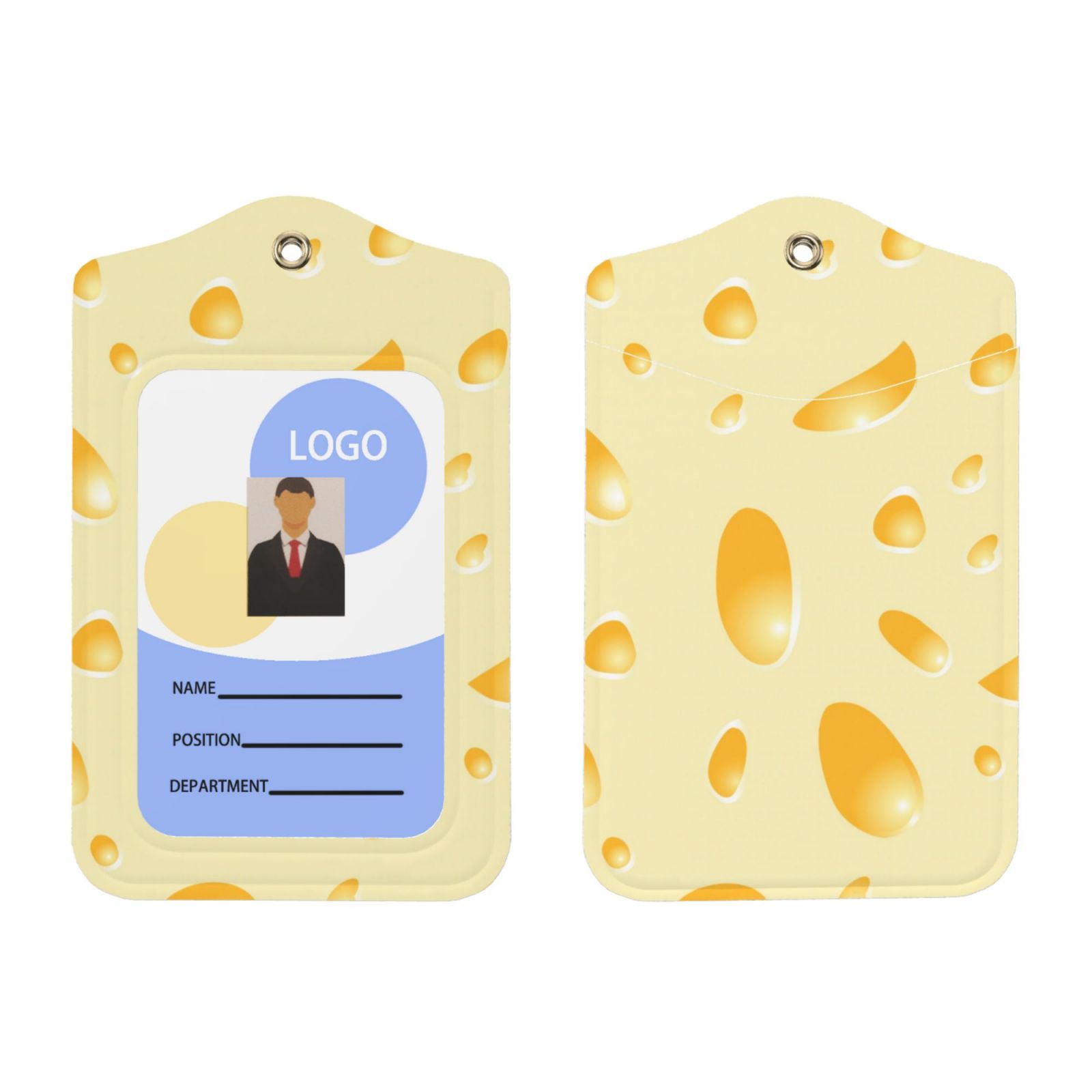 Yellow Cheese Pattern Id Card Badge Leather Holder Case Protector For ...