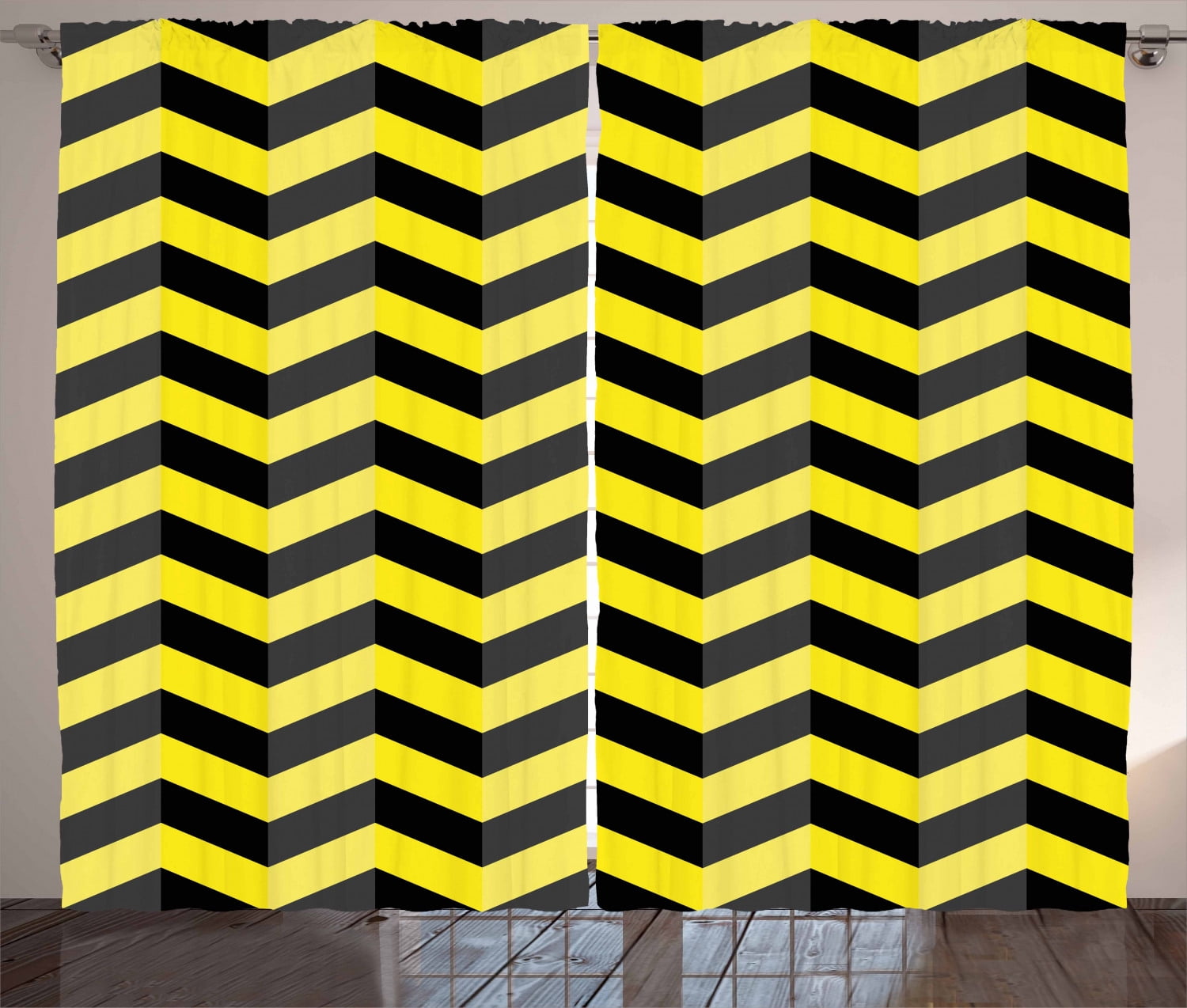 Ambesonne Yellow Chevron Curtains 2 Panel Set, Warning Sign Image, 108 ...