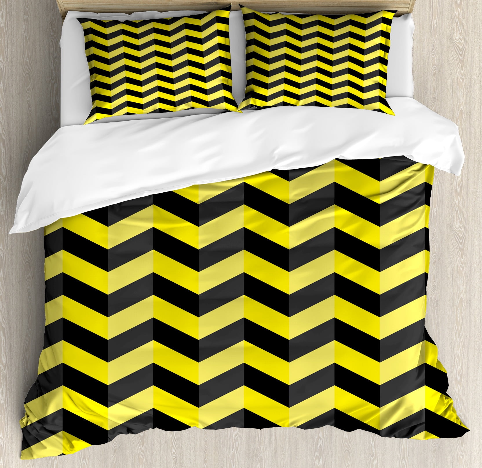 Yellow Chevron Duvet Cover Set, Black and Yellow Chevron Pattern Danger ...