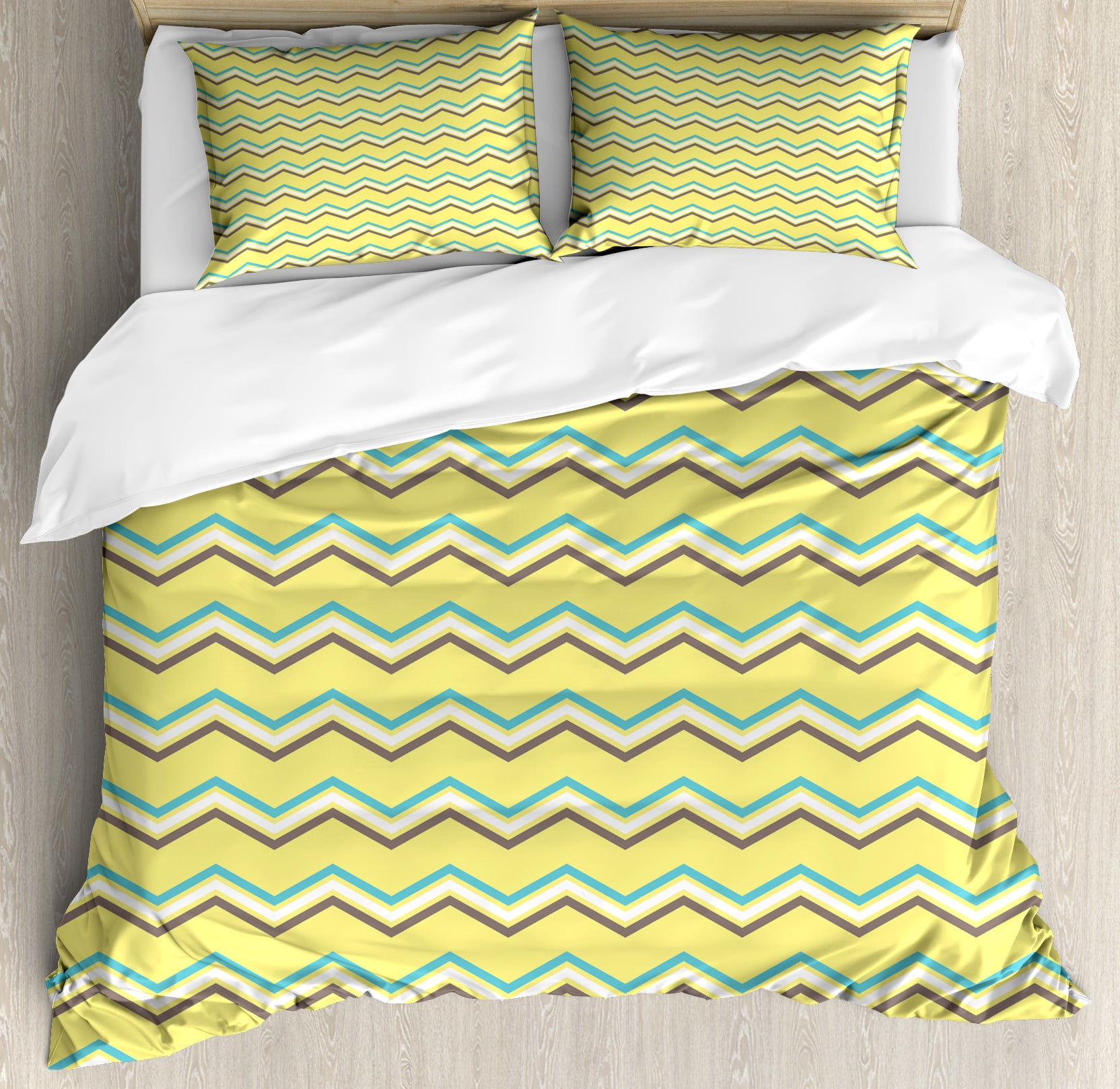 Yellow Chevron Duvet Cover Set, Zigzag Lines in Horizontal Direction ...