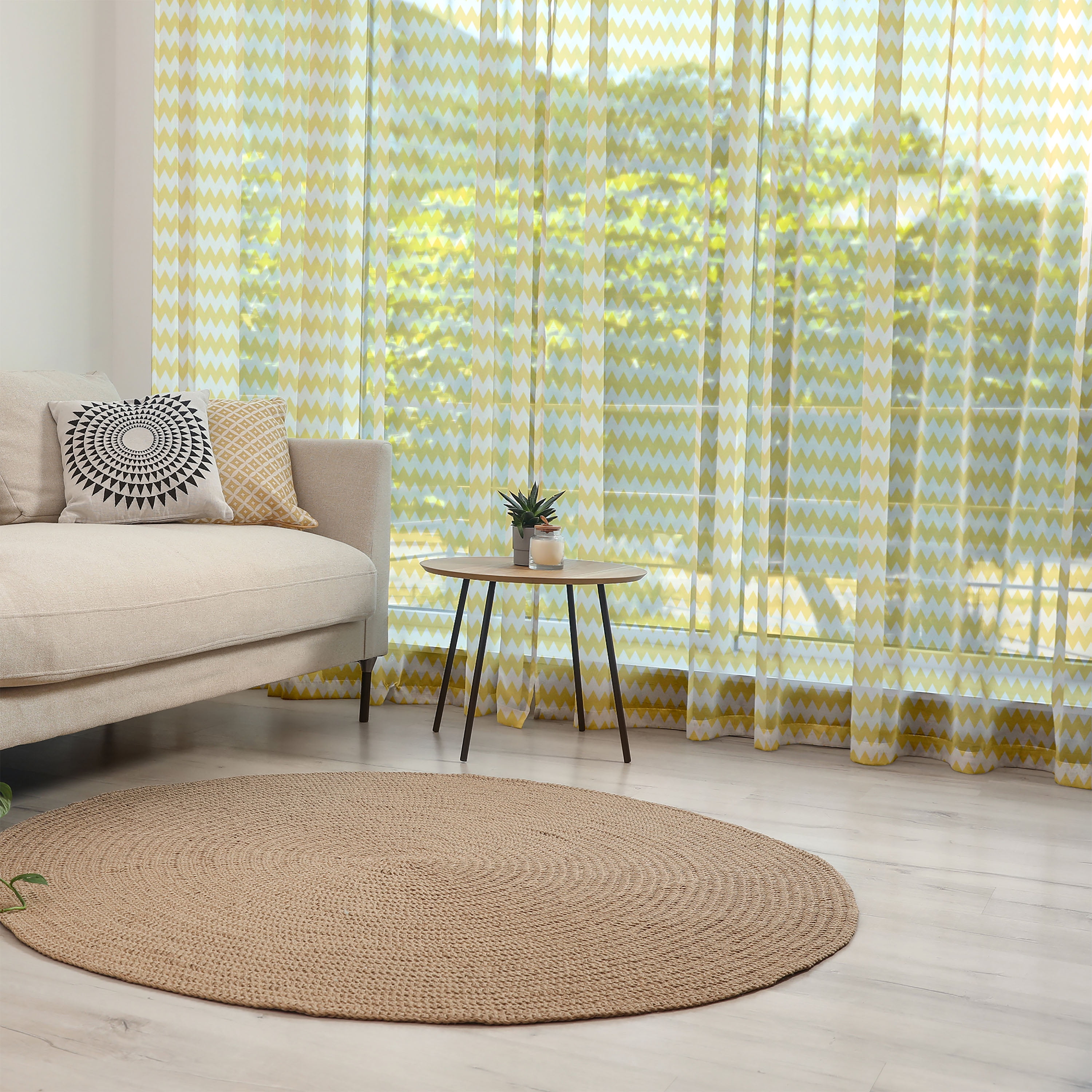 Yellow Chevron Tulle Curtains with Rod Pocket, Old Fashioned Sharp ...