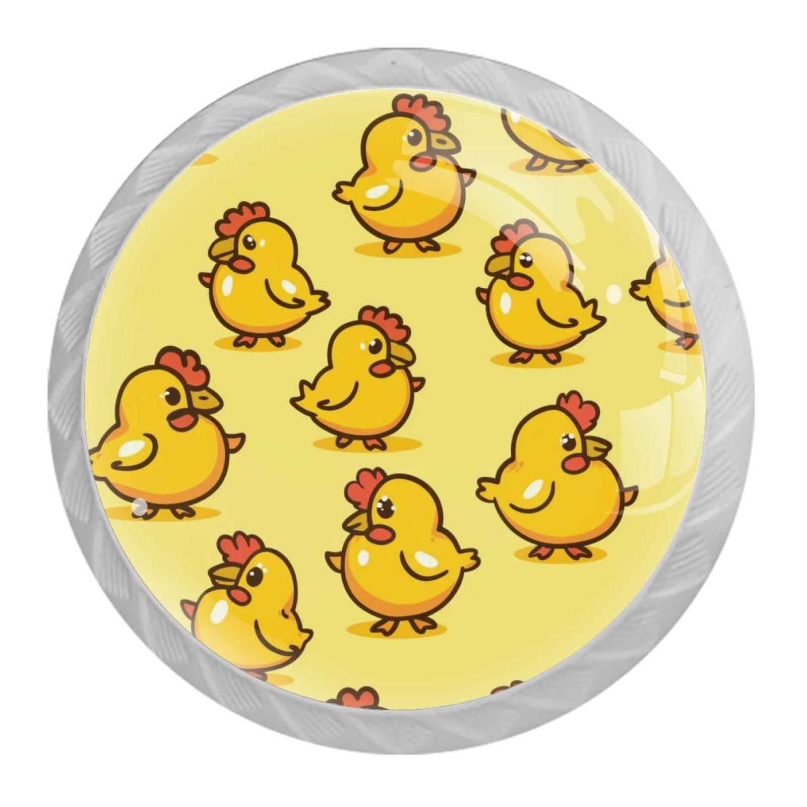 Yellow Chicken Cute Print Drawer Knobs, 4 Piece Set Decorative Kitchen ...