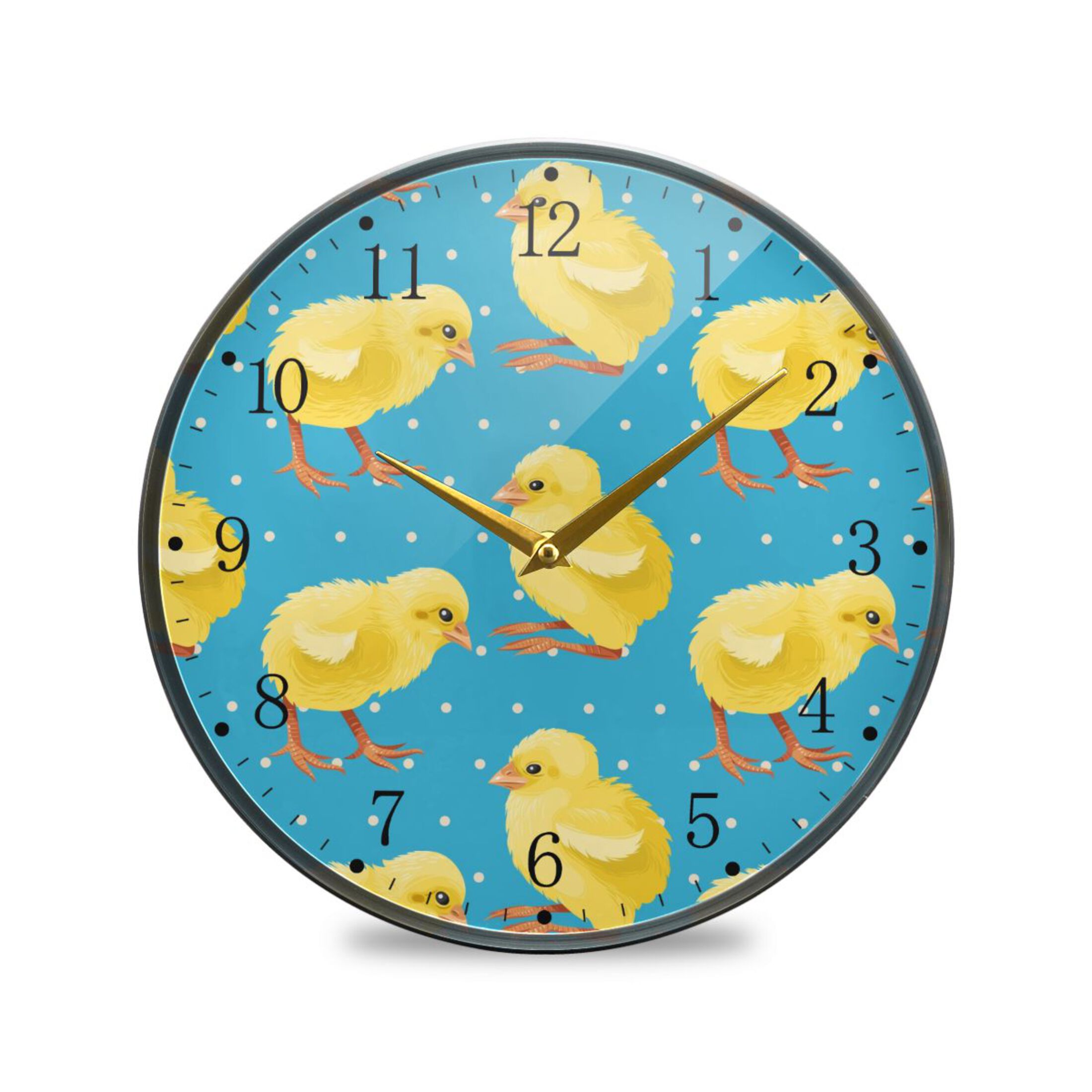 Yellow Chicken on Blue Acrylic Wall Clocks Quiet Round Clock Battery ...