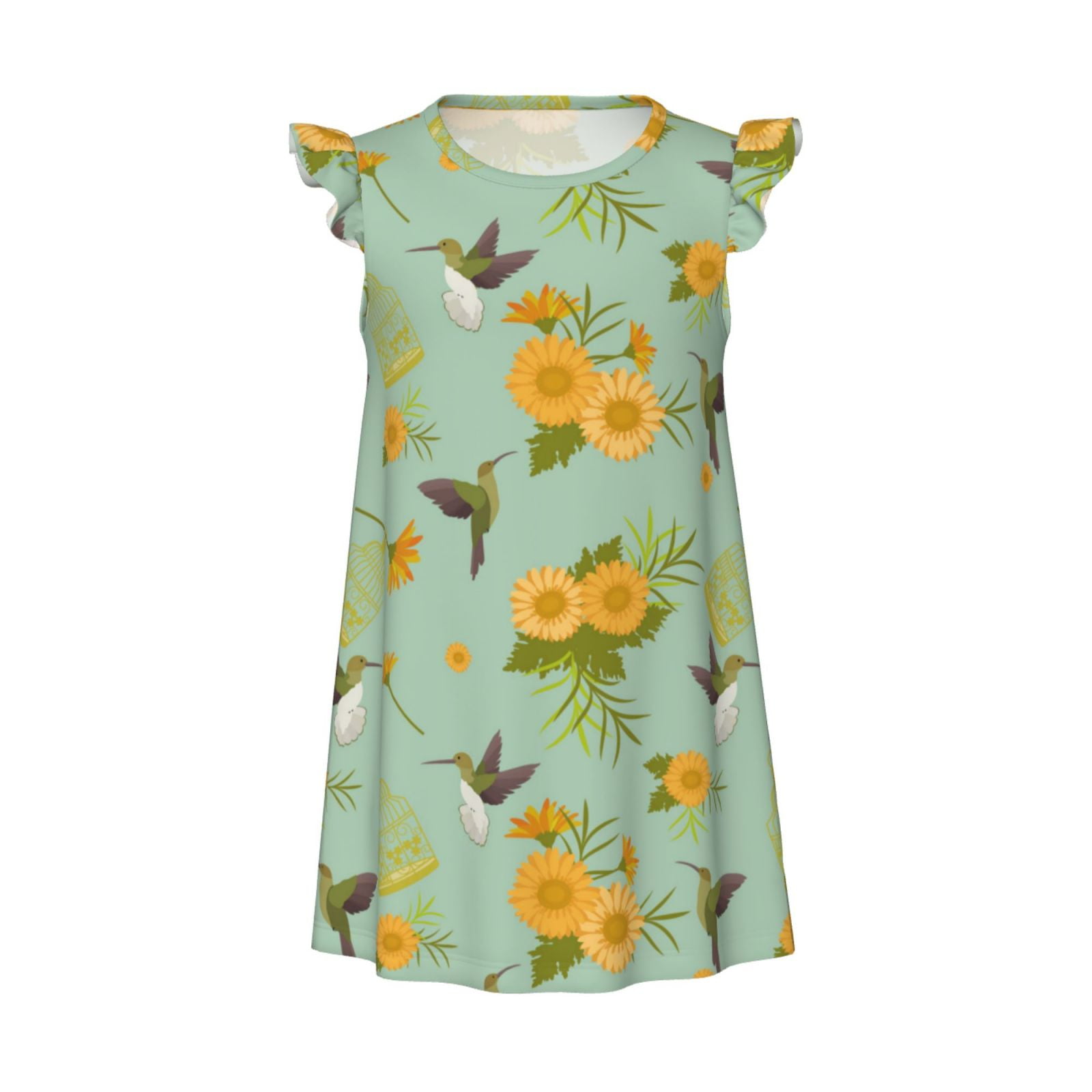 Yellow Chrysanthemum Hummingbird Girls Nightgowns, Pajamas for Girls ...