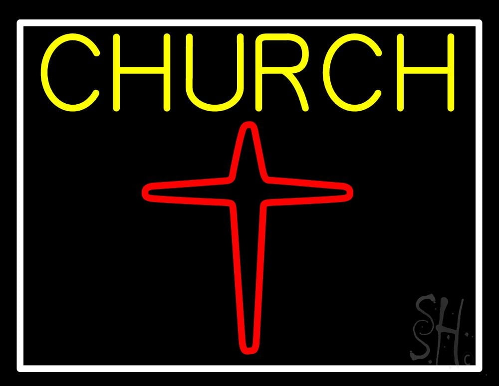 Yellow Church With Cross Logo LED Neon Sign 15" Tall x 19" Wide ...