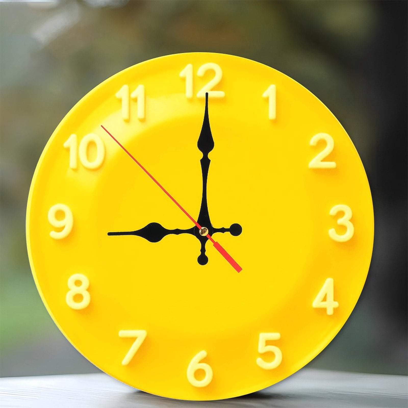 Yellow Clock Face Round Wall Clock Home Decor 10-Inch Silent Wooden ...