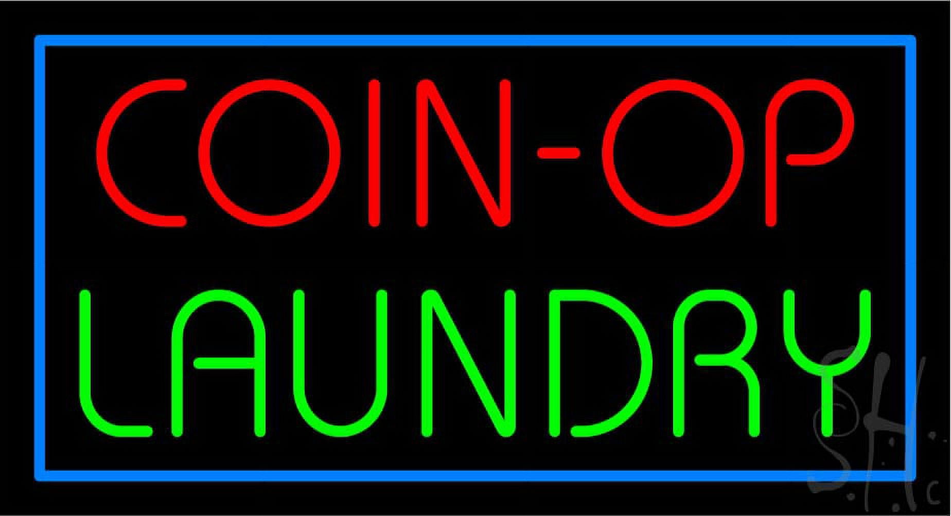 Yellow Coin Op Laundry Blue Border LED Neon Sign 13" Tall x 24" Wide ...