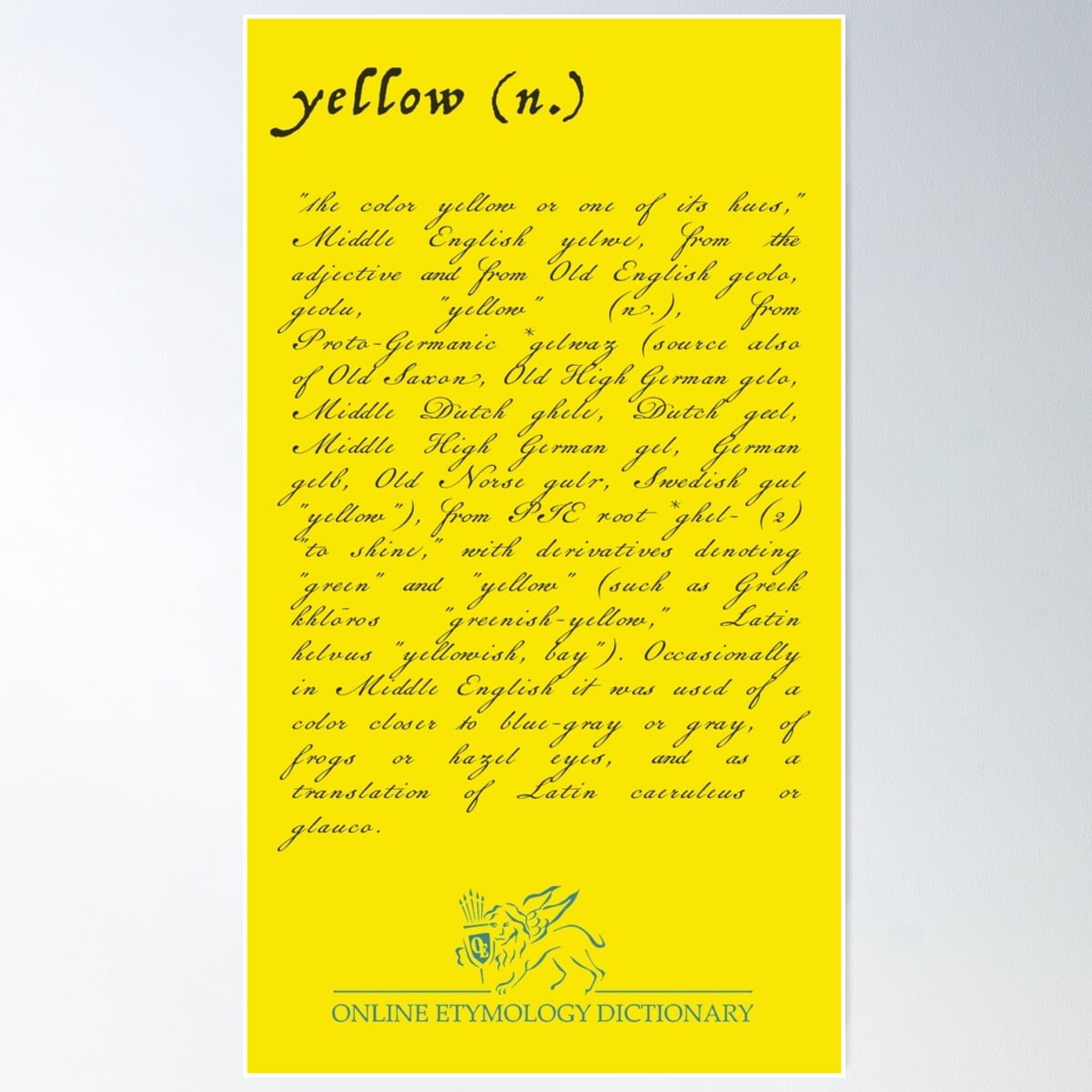 Yellow Color Etymology - Etymonline Online Etymology History Poster ...