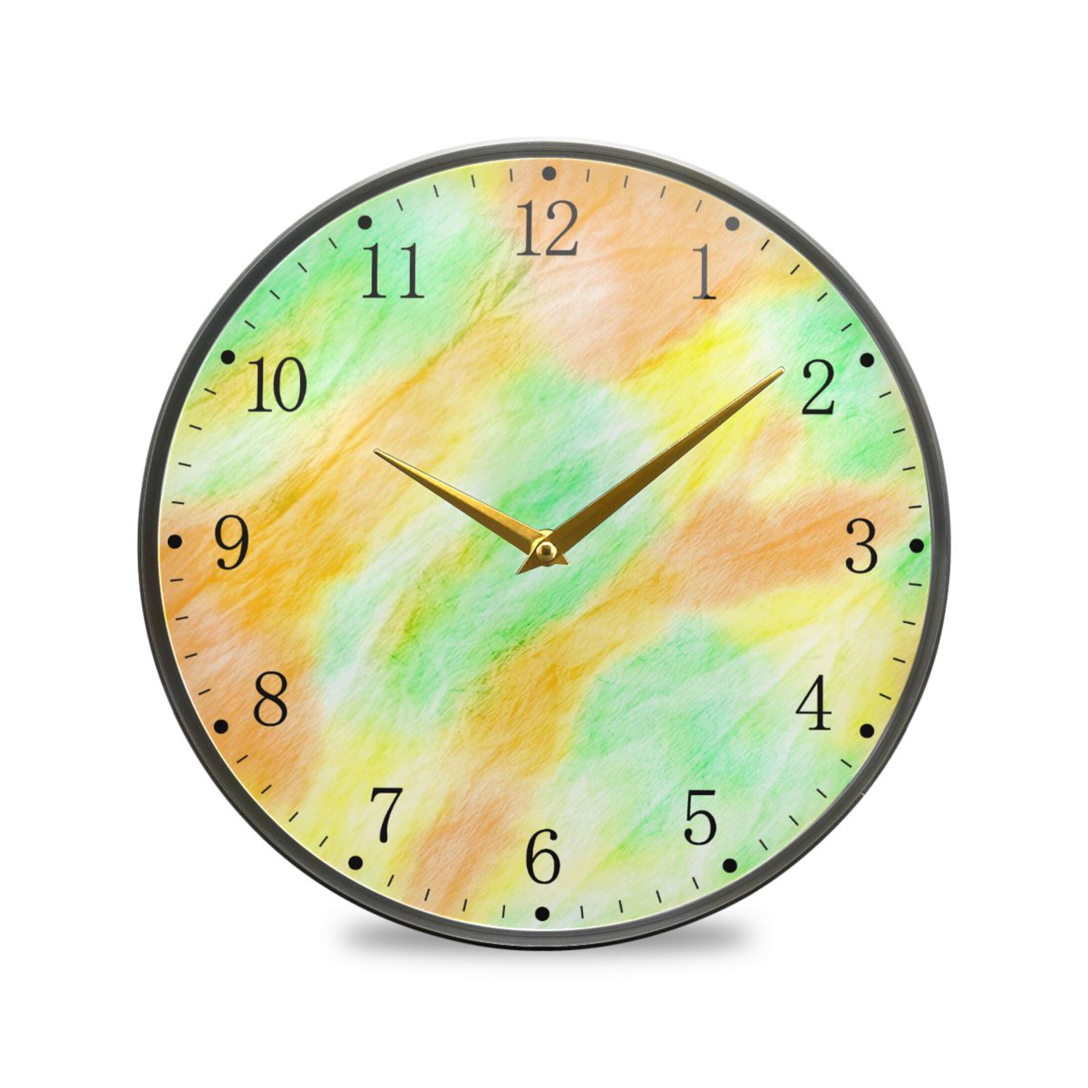 Yellow Colorful Tie Dye Acrylic Wall Clocks Quiet Round Clock Battery ...