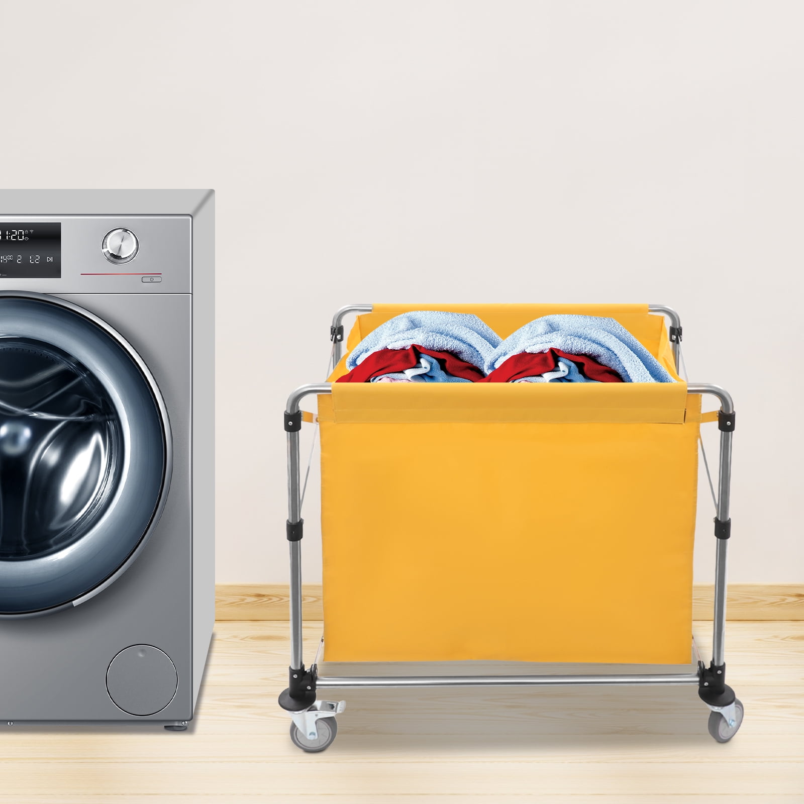 Yellow Commercial Laundry Cart with Wheels Folding Laundry Cart for ...