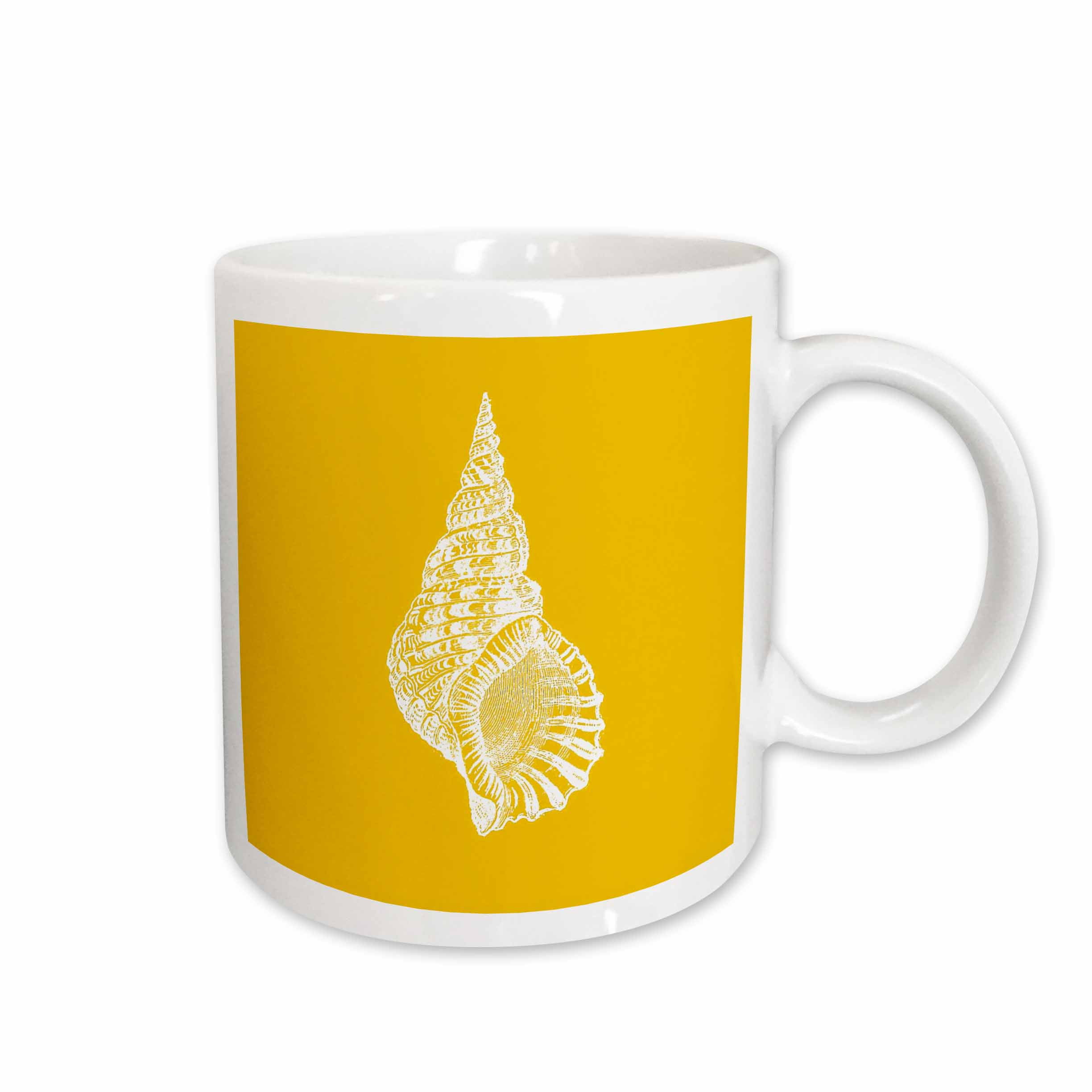 Yellow Conical seashell print white beach sea shell spiral drawing 11oz ...