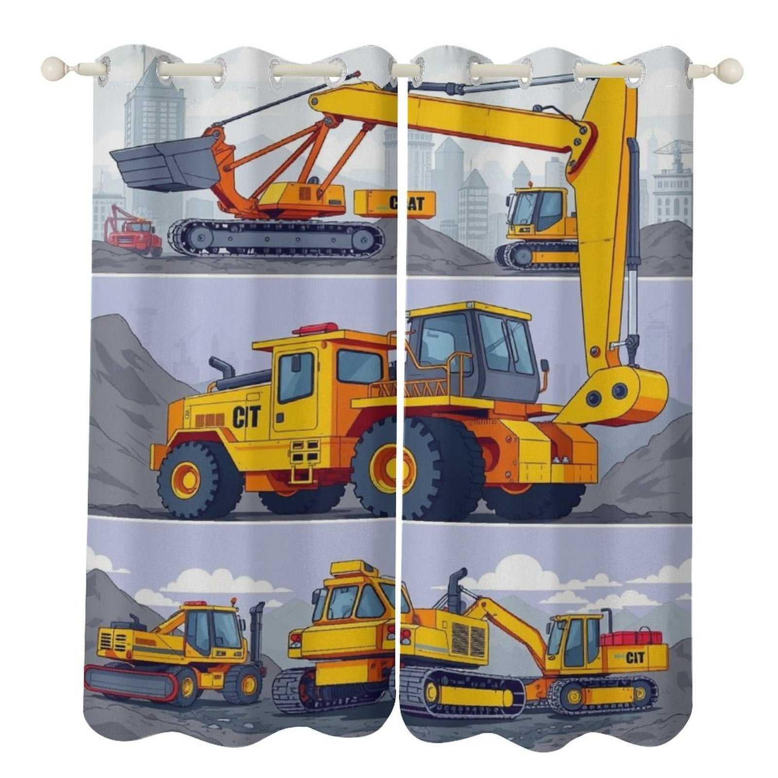 Yellow Construction Machines Window Curtains Drapes Bedroom Living Room ...