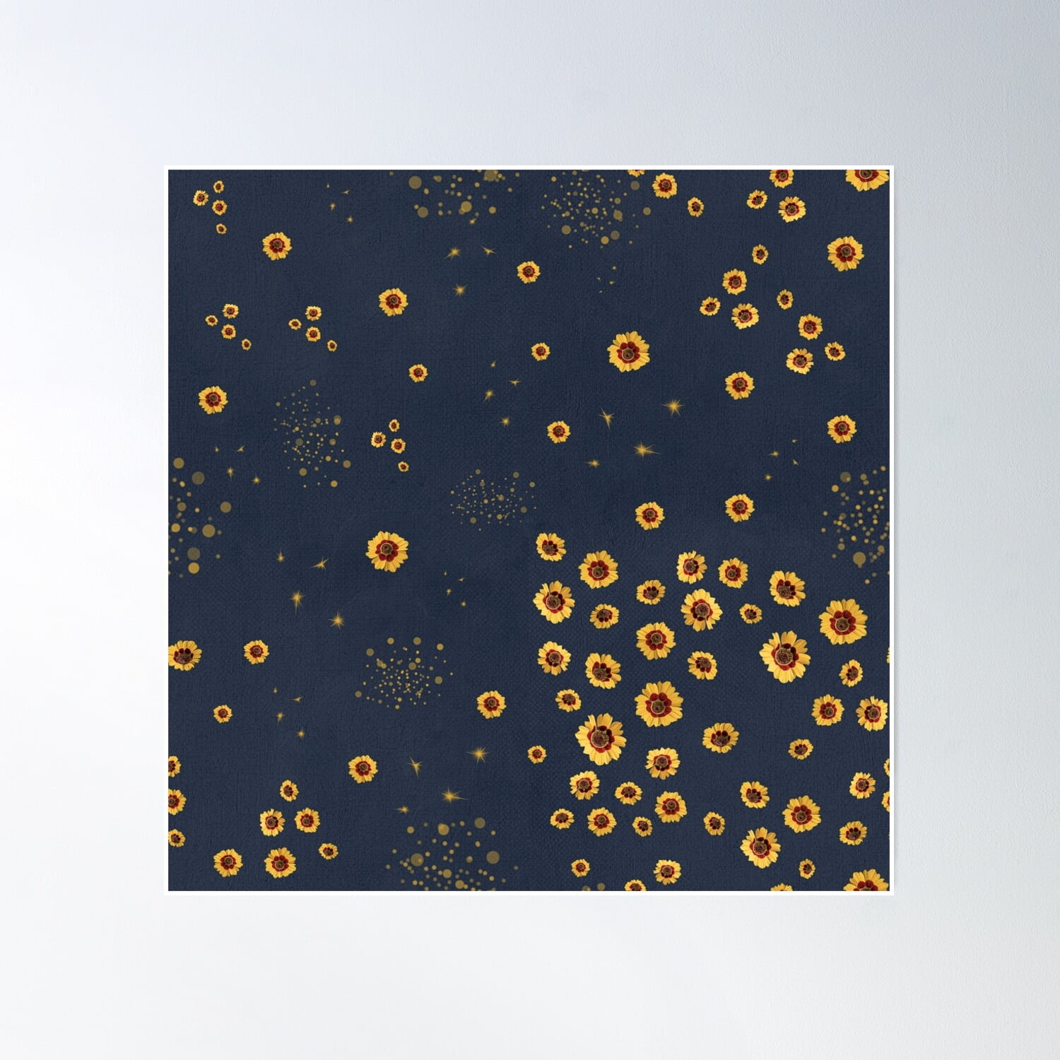 Yellow Coreopsis Like Stars On Midnight Blue Poster Wall Art, Modern ...