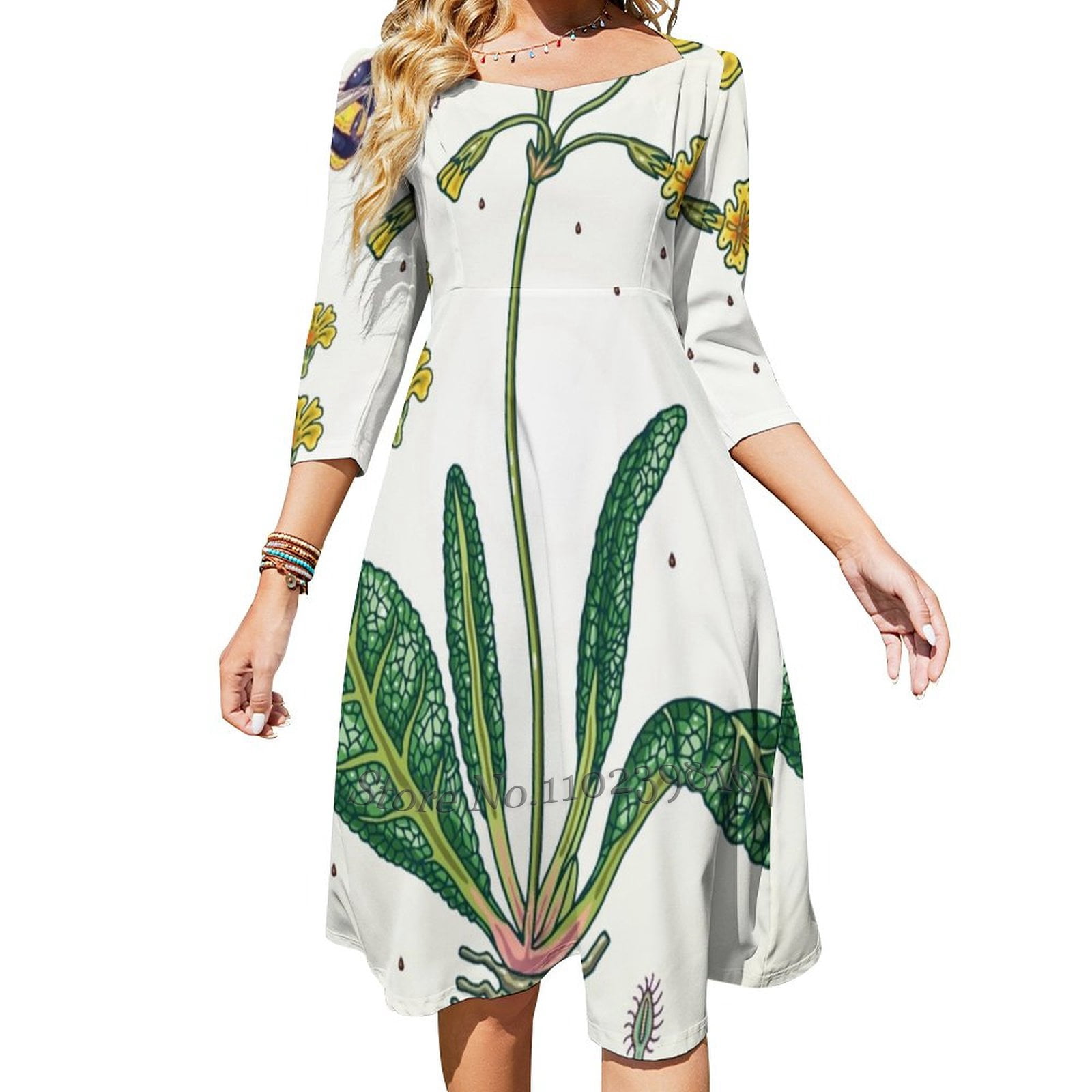 Yellow Cowslip And Bee Sweetheart Knot Flared Dress Fashion Design ...