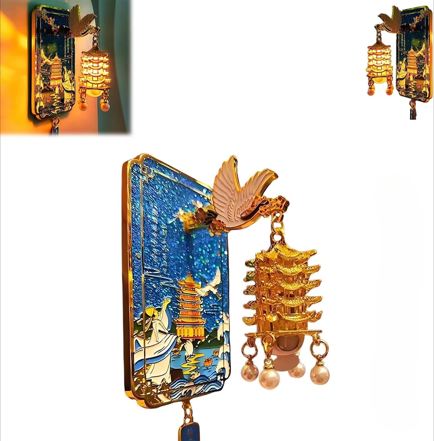 Yellow Crane Tower Luminous Lantern Refrigerator Magnet, Luminous Metal ...