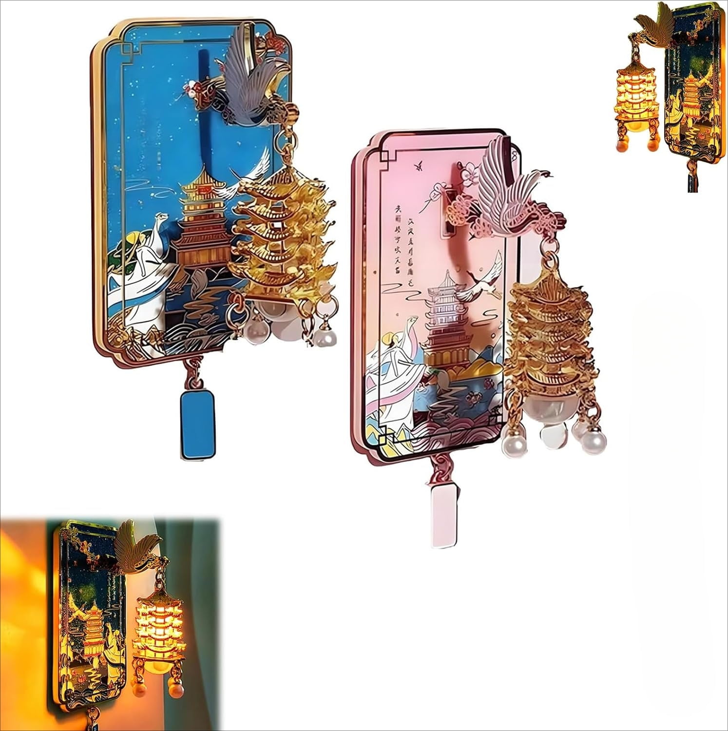 Yellow Crane Tower Luminous Lantern Refrigerator Magnet, Luminous Metal ...