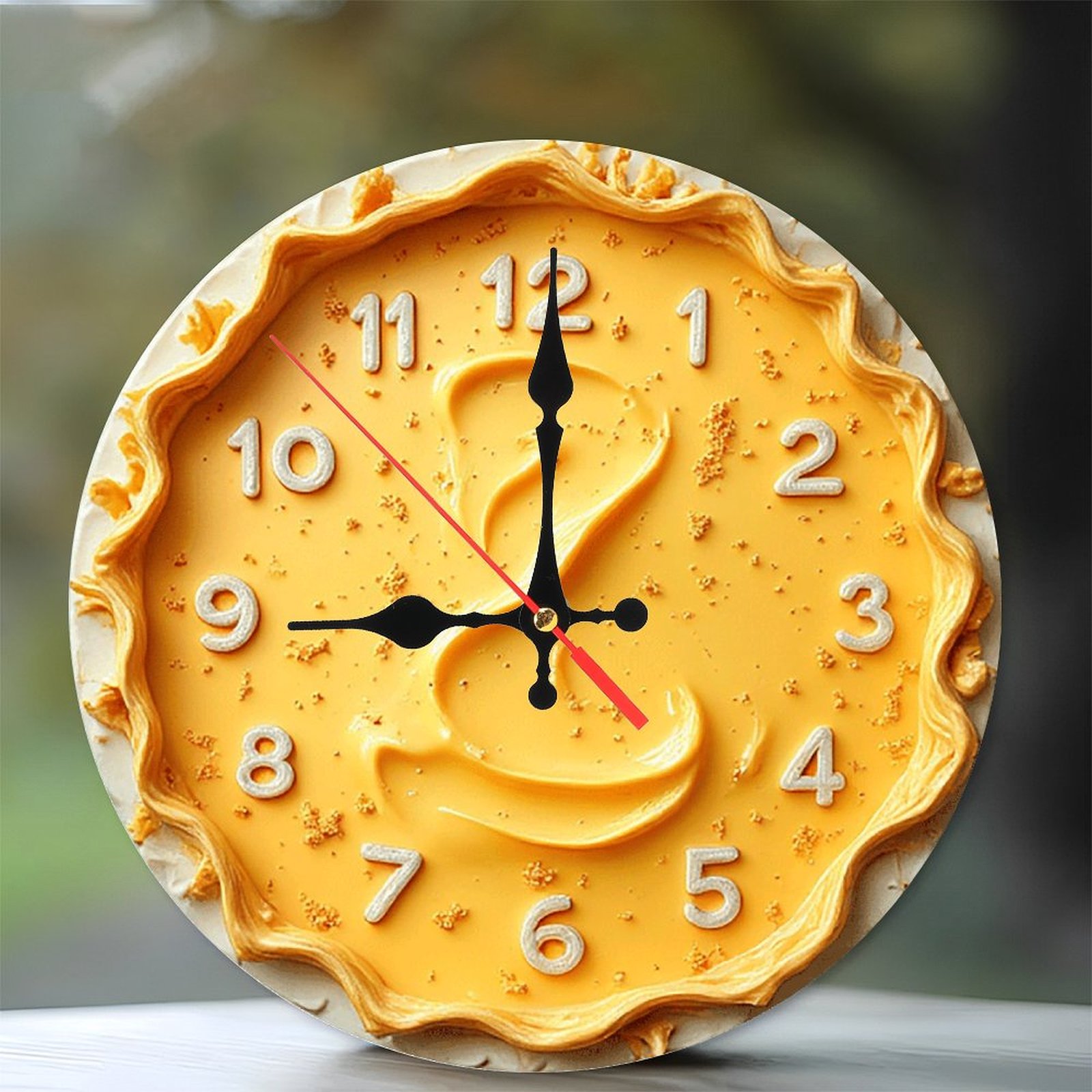Yellow Cream Clock Cake Number Design 10-Inch Silent Wooden Wall Clock ...