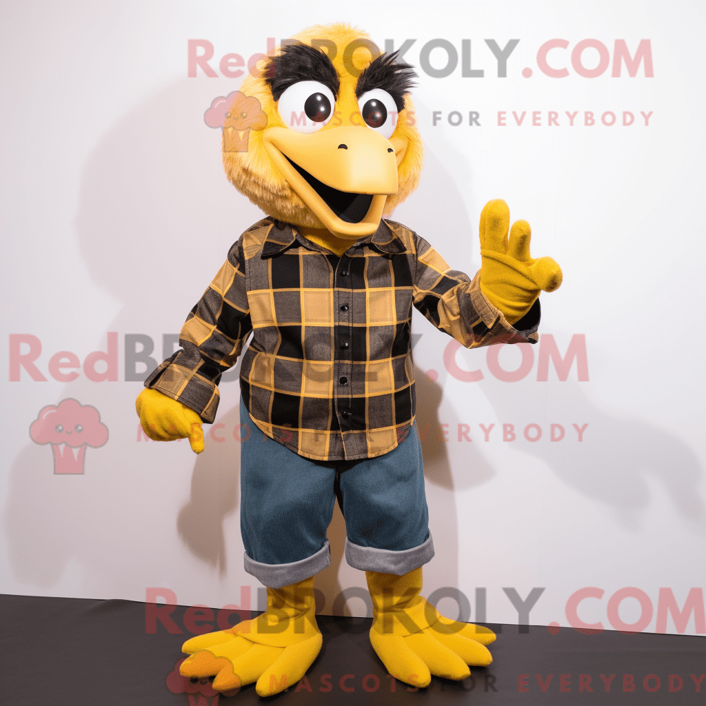 Yellow Crow REDBROKOLY mascot costume character dressed with a Flannel ...
